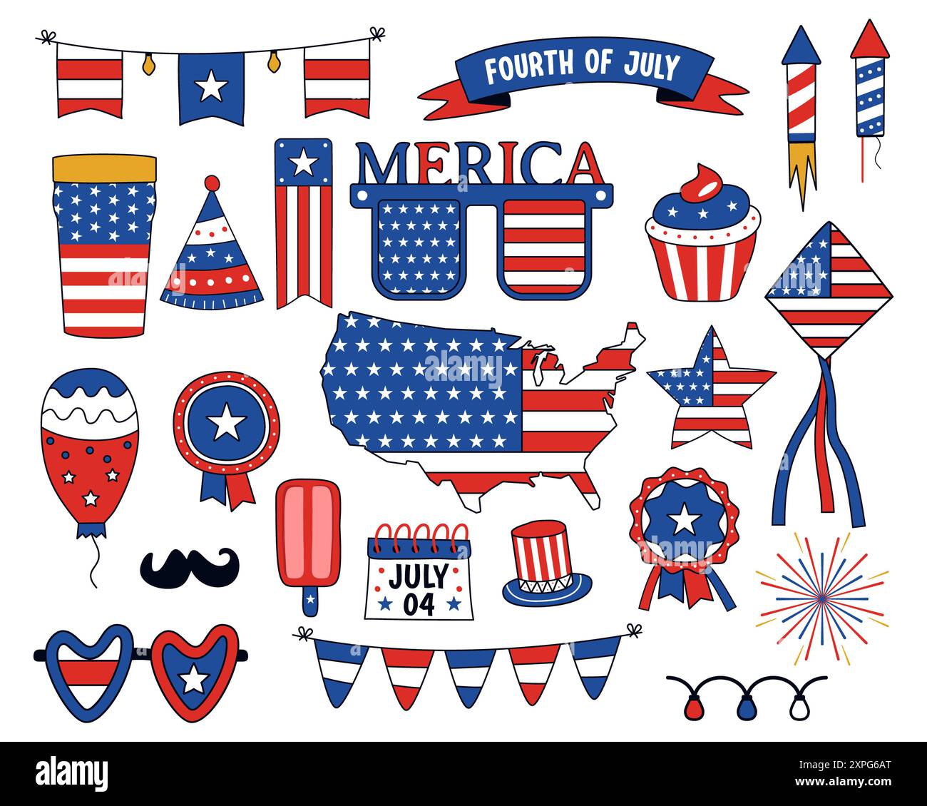 Set of 4th of July elements. America Independence Day symbols and icons ...