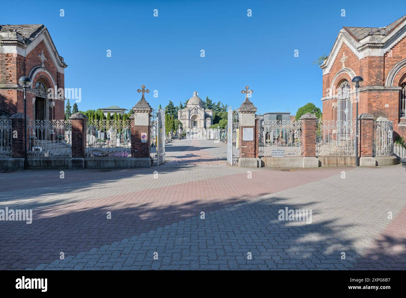 Typical cemetery in Italy. Entrance to the municipal cemetery of the ...