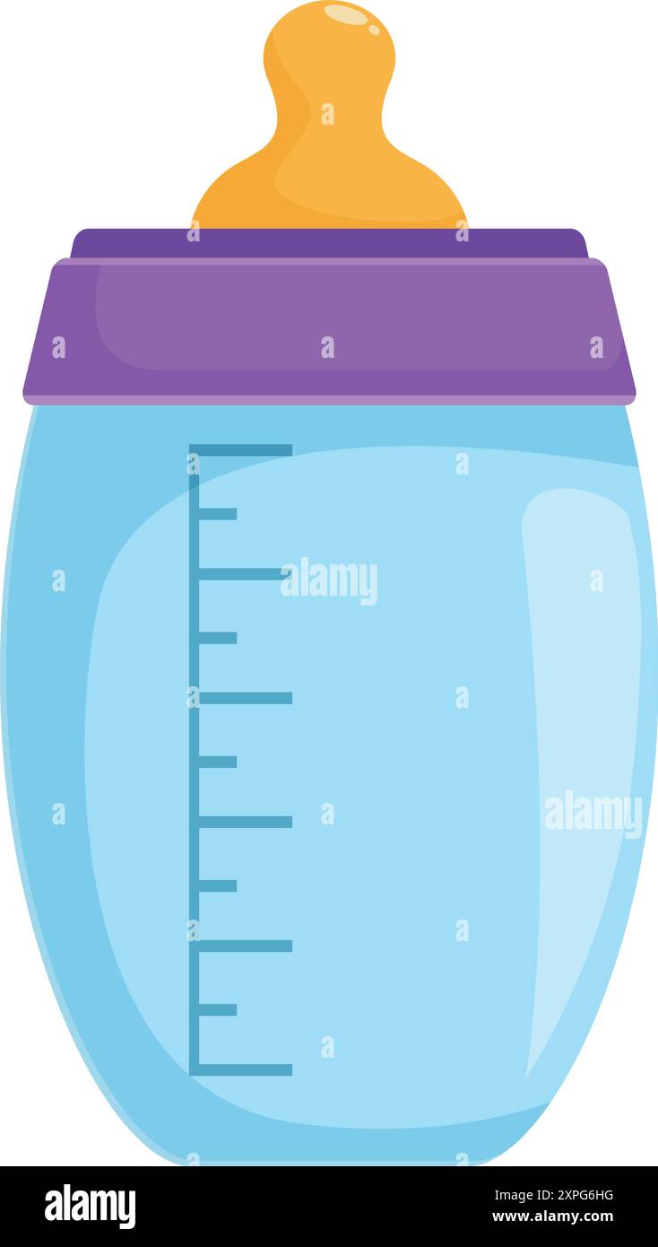 Blue baby bottle with scale measuring milk level, isolated on white ...