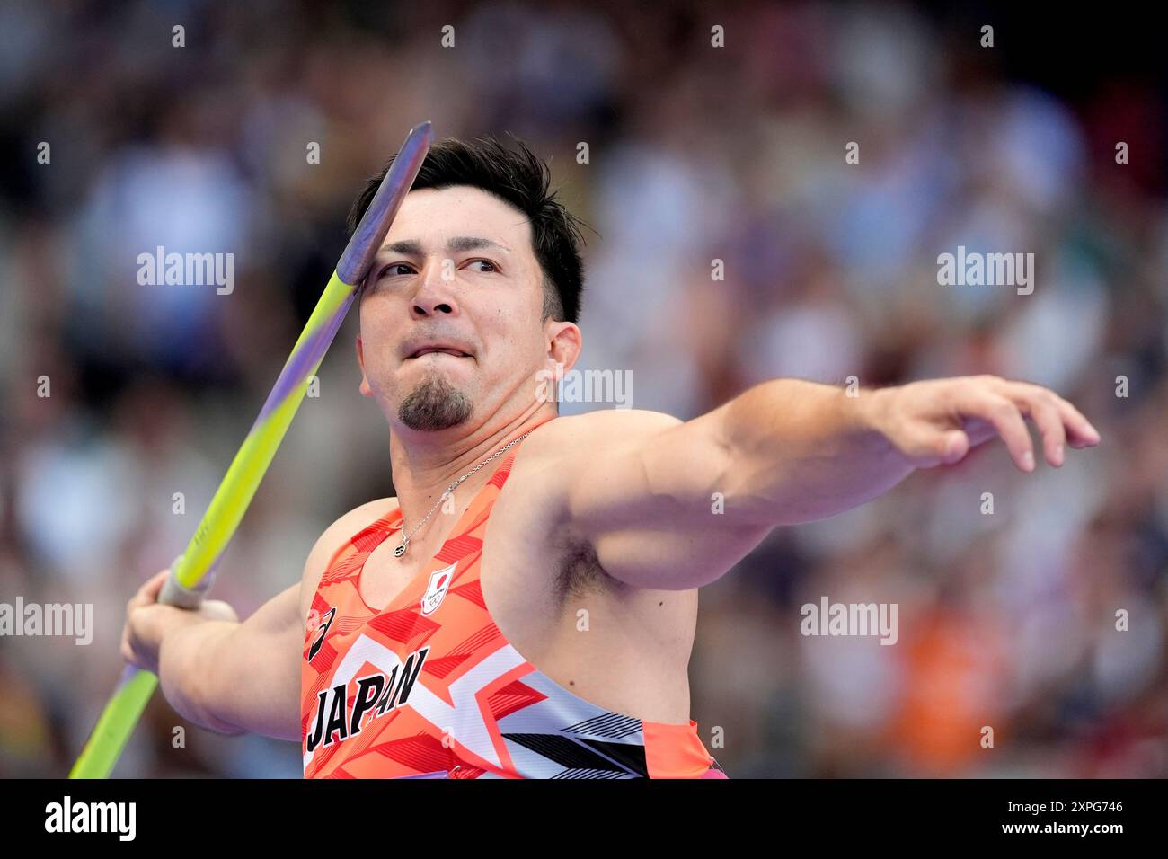 Roderick Genki Dean, of Japan, competes during the men's javelin throw ...