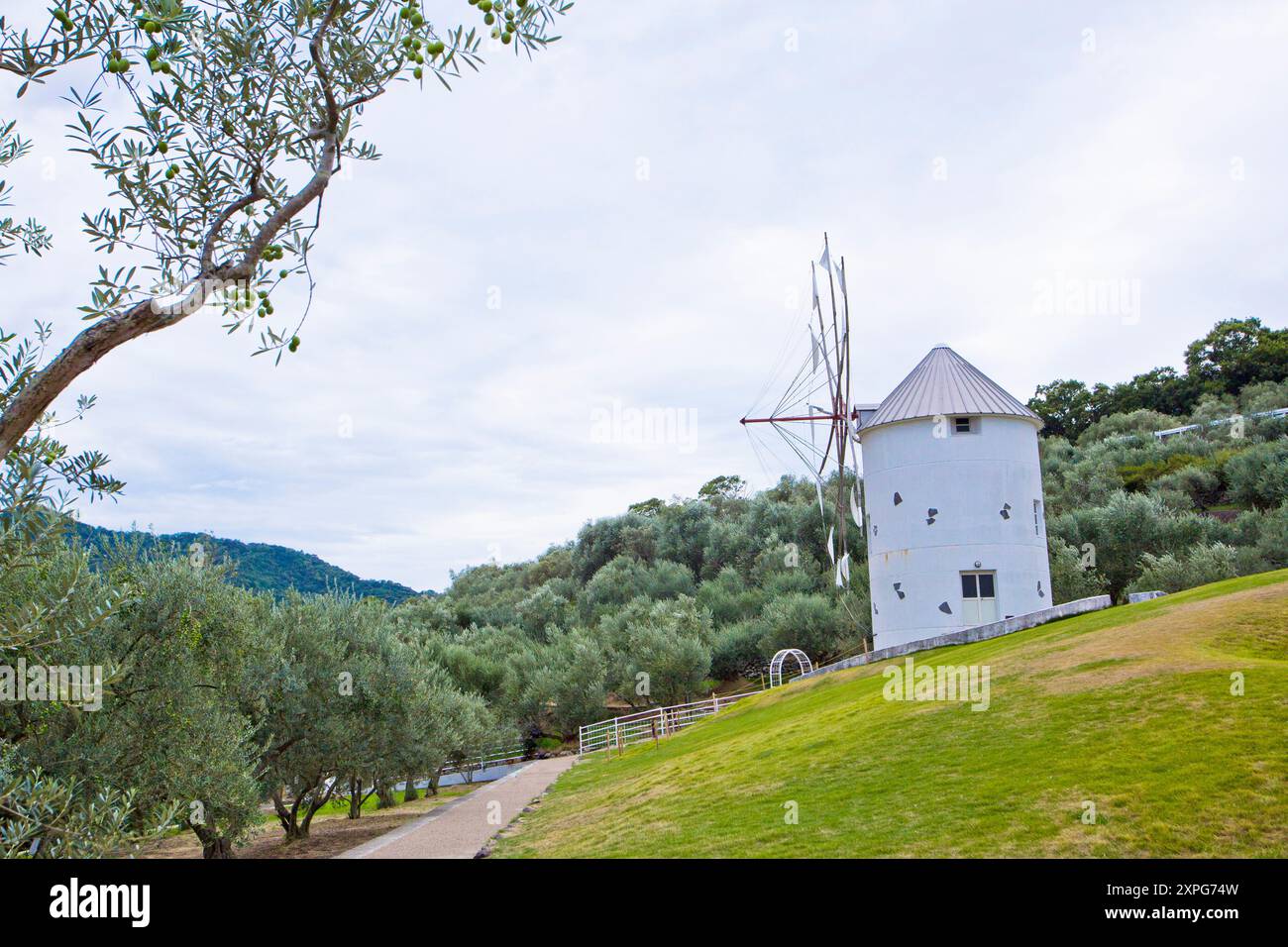 Greek windmill in Shodoshima Olive Park, Shikoku, Japan Stock Photo - Alamy