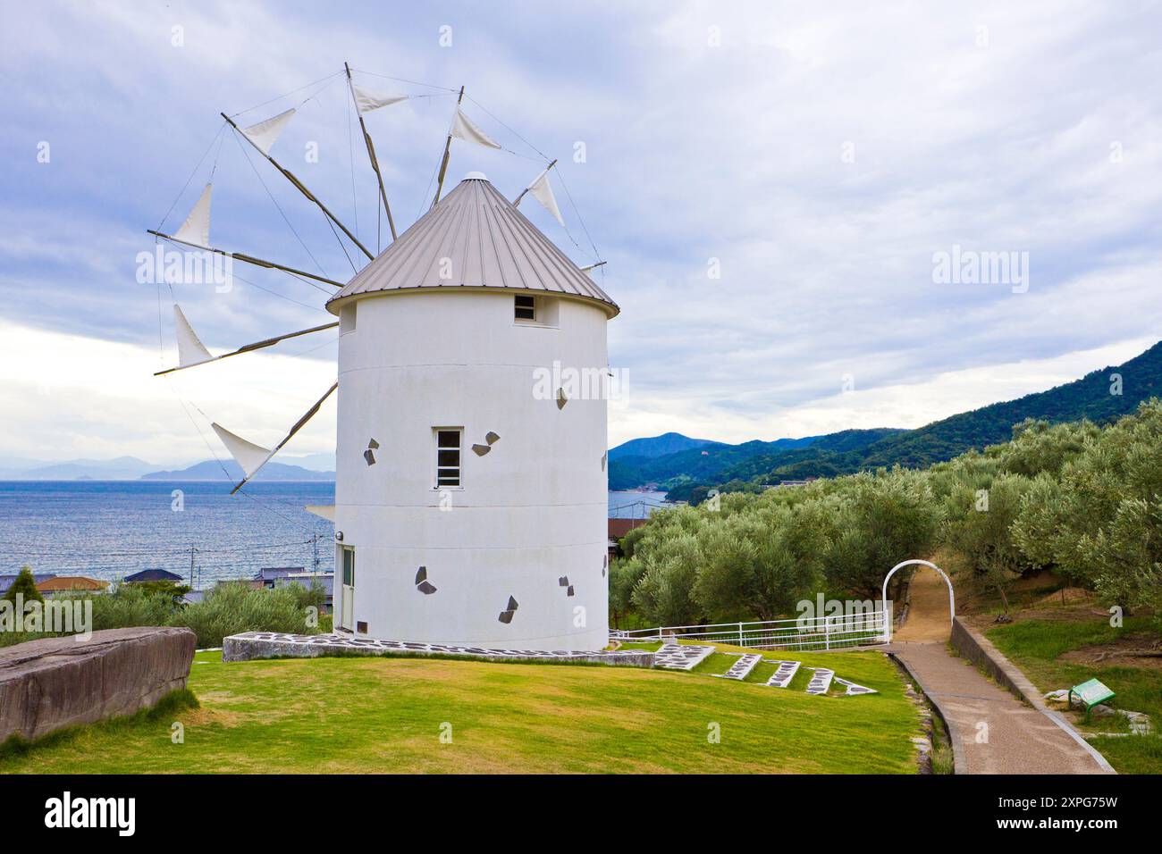 Greek windmill in Shodoshima Olive Park, Shikoku, Japan Stock Photo - Alamy