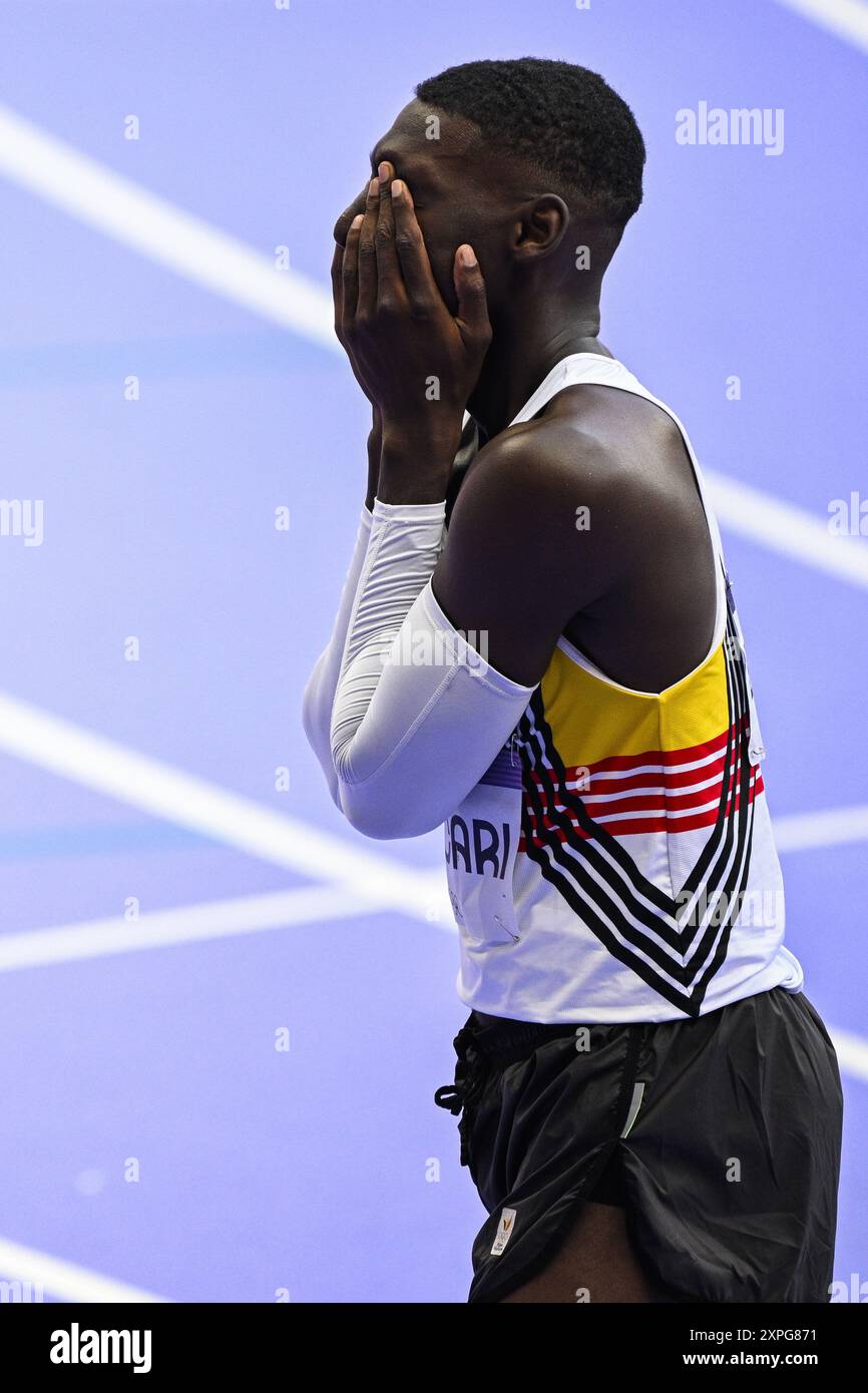 Paris, France. 06th Aug, 2024. Belgian athlete Elie Bacari reacts after ...