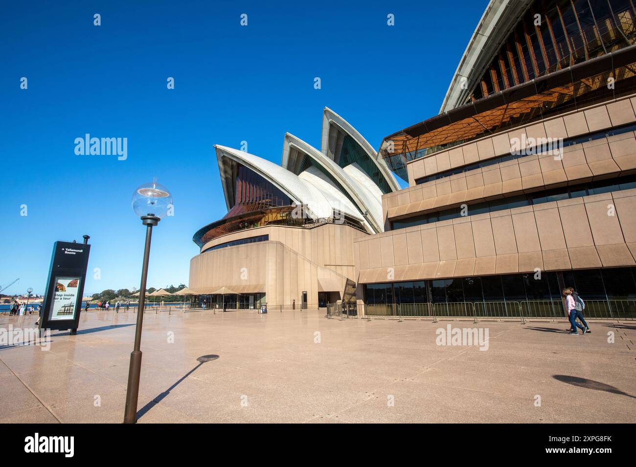 Sydney Opera house north facade, against a winters day blue sky, close ...
