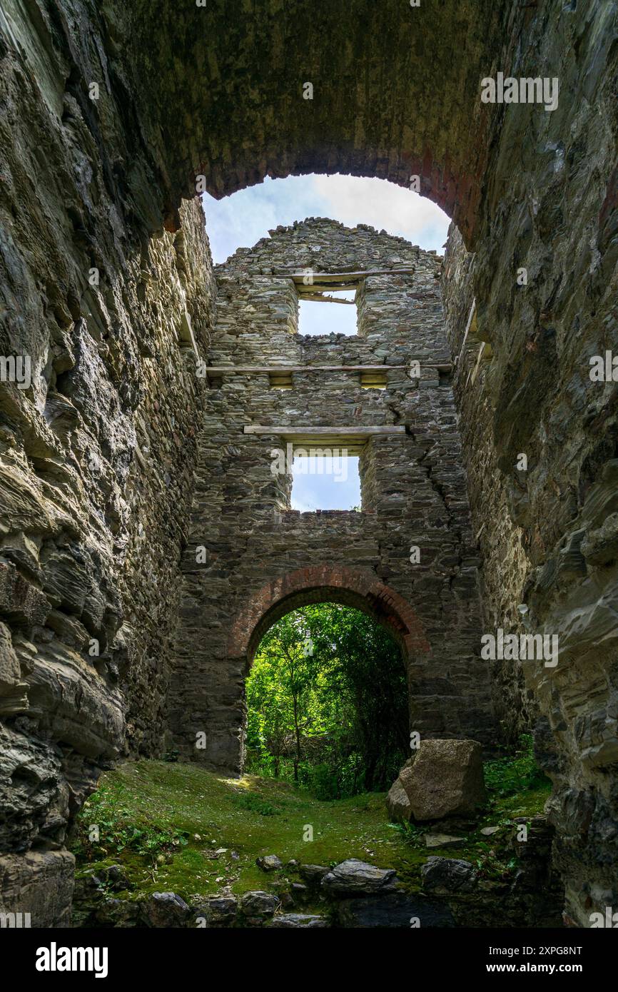 Inside a delapidated tin mine building near Blue Hills & Trevellas ...