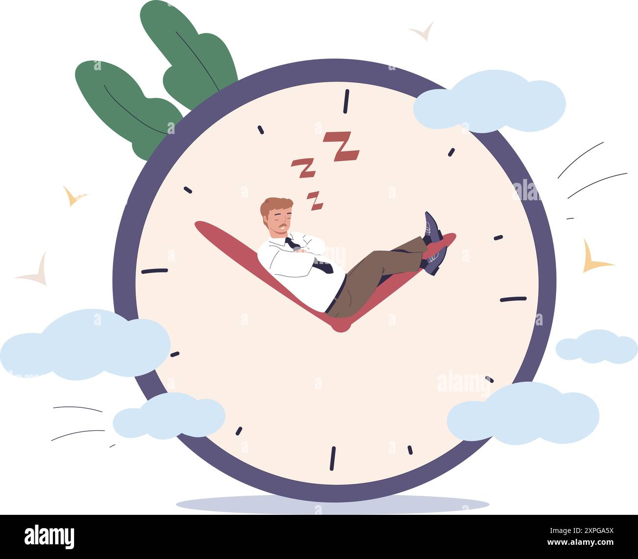 Slow productivity. Bored businessman sleepy employee rest clock time ...