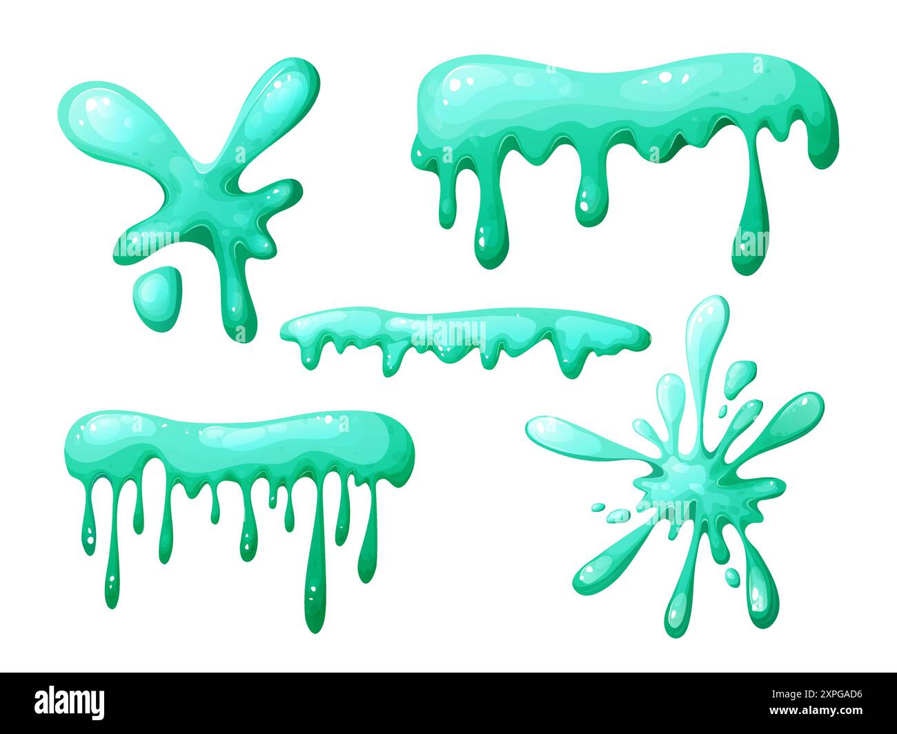 Colorful dripping slime in cartoon. Mucus splashes and liquid drop ...