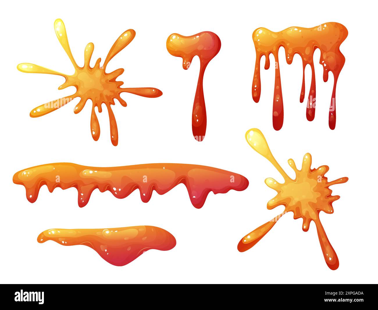 Colorful dripping slime in cartoon. Mucus splashes and liquid drop ...