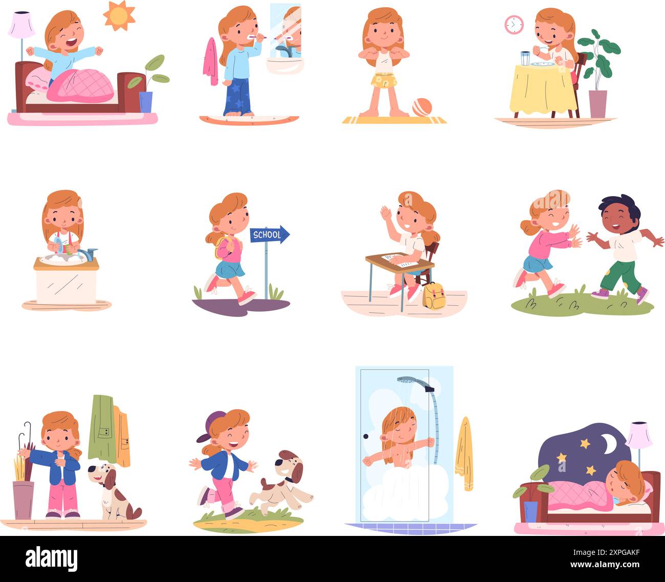 Kid daily routine. School or preschool children day schedule, sleep ...