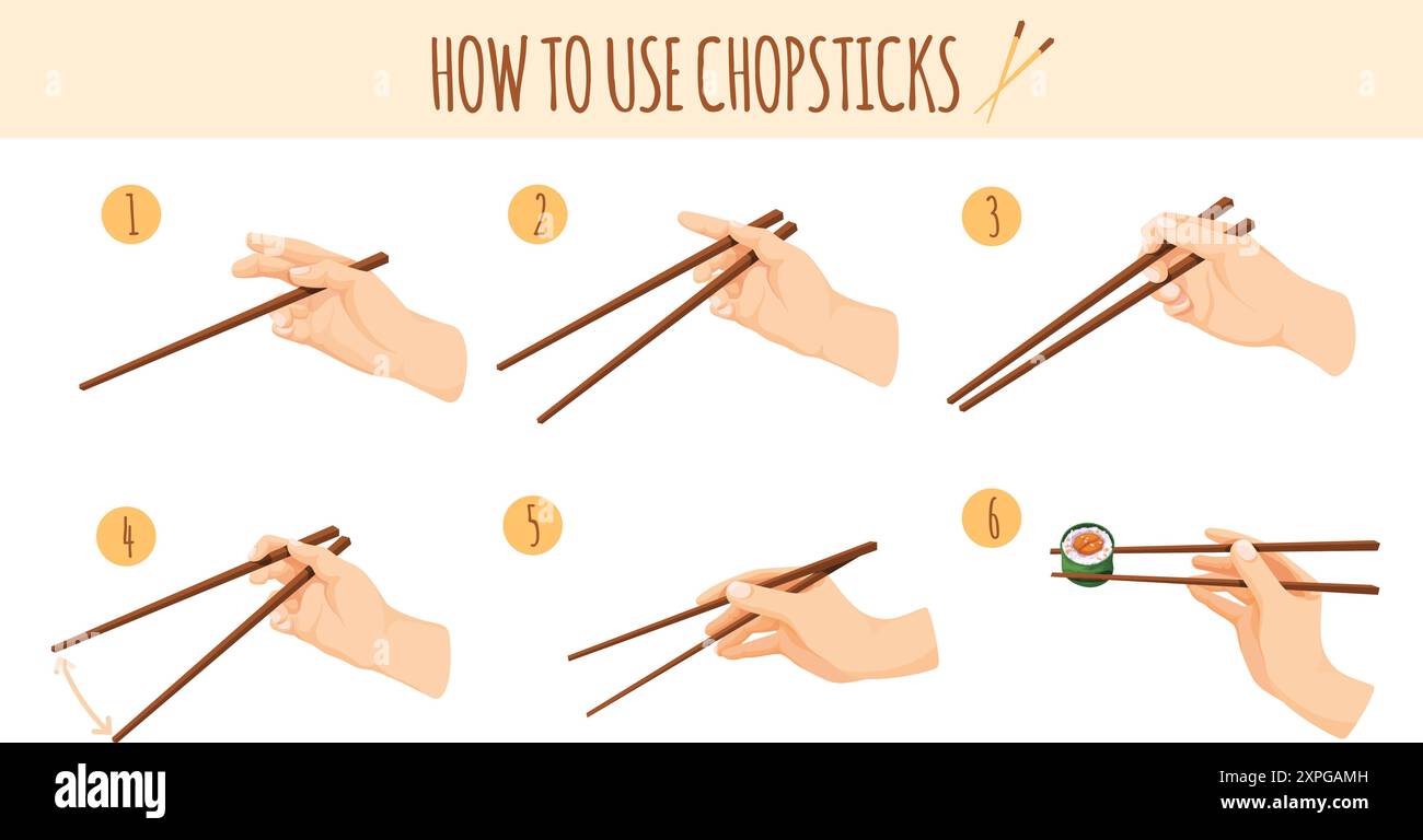 How use chopsticks. Hand uses japanese chopstick, finger gesture step instruction hold chinese ...