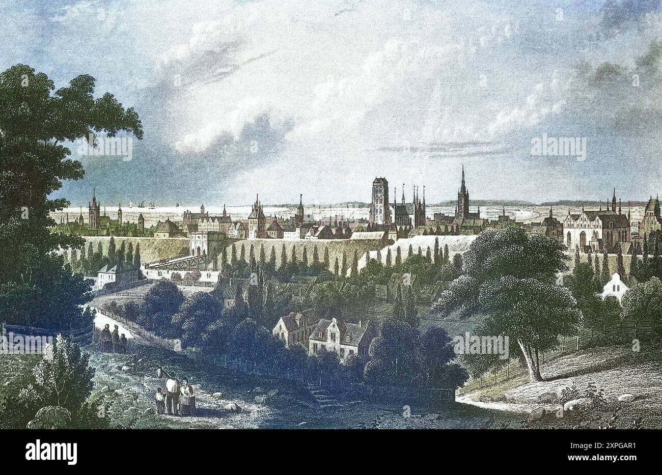 Historische Ansicht, 19. Jahrhundert, von der Stadt Danzig, Deutschland ...