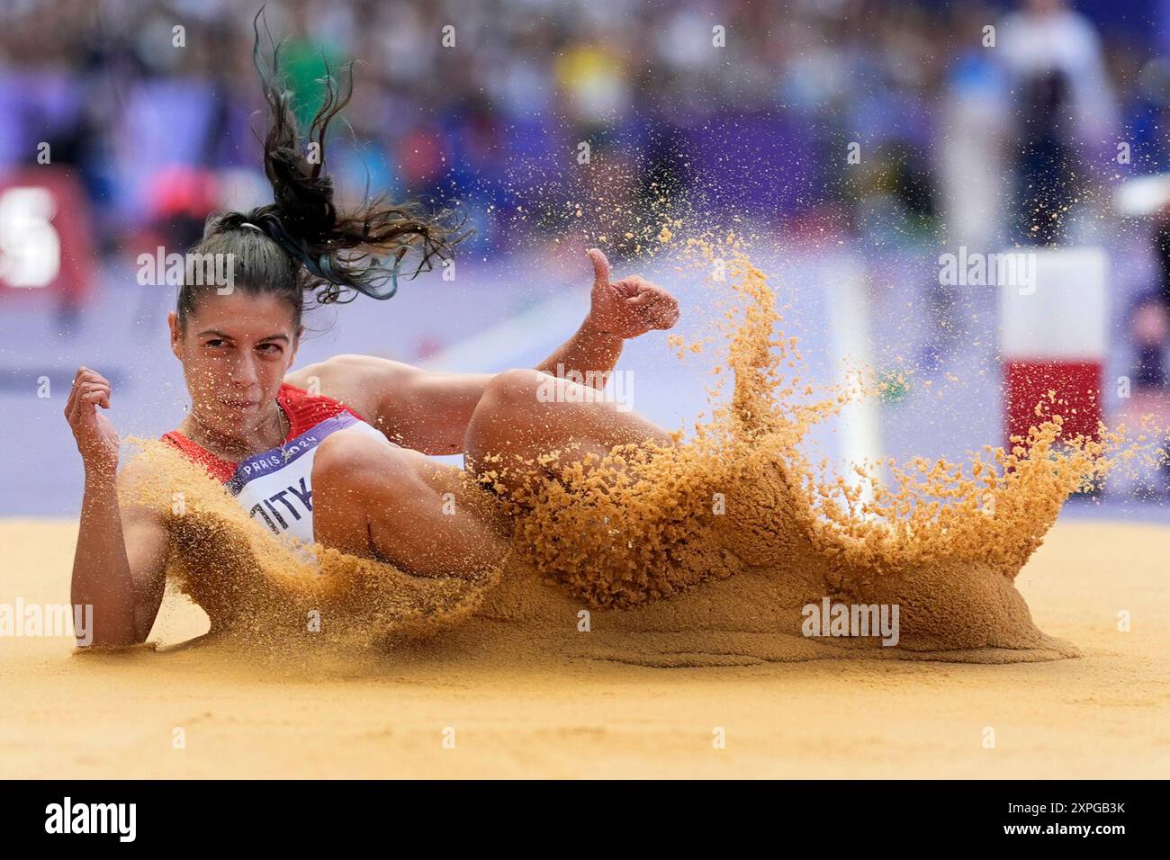 Plamena Mitkova, of Bulgaria, competes during the women's long jump ...