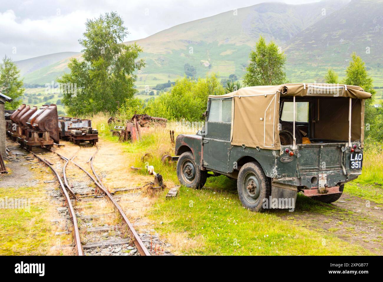 vintage green classic land rover defender at Threlkeld Quarry & Mining ...