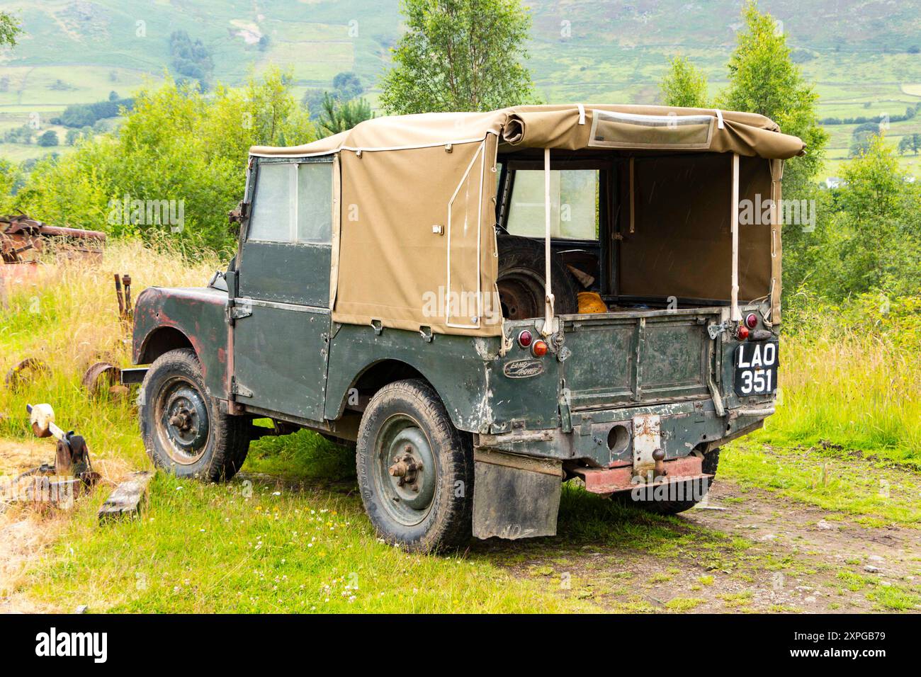 vintage green classic land rover defender at Threlkeld Quarry & Mining ...