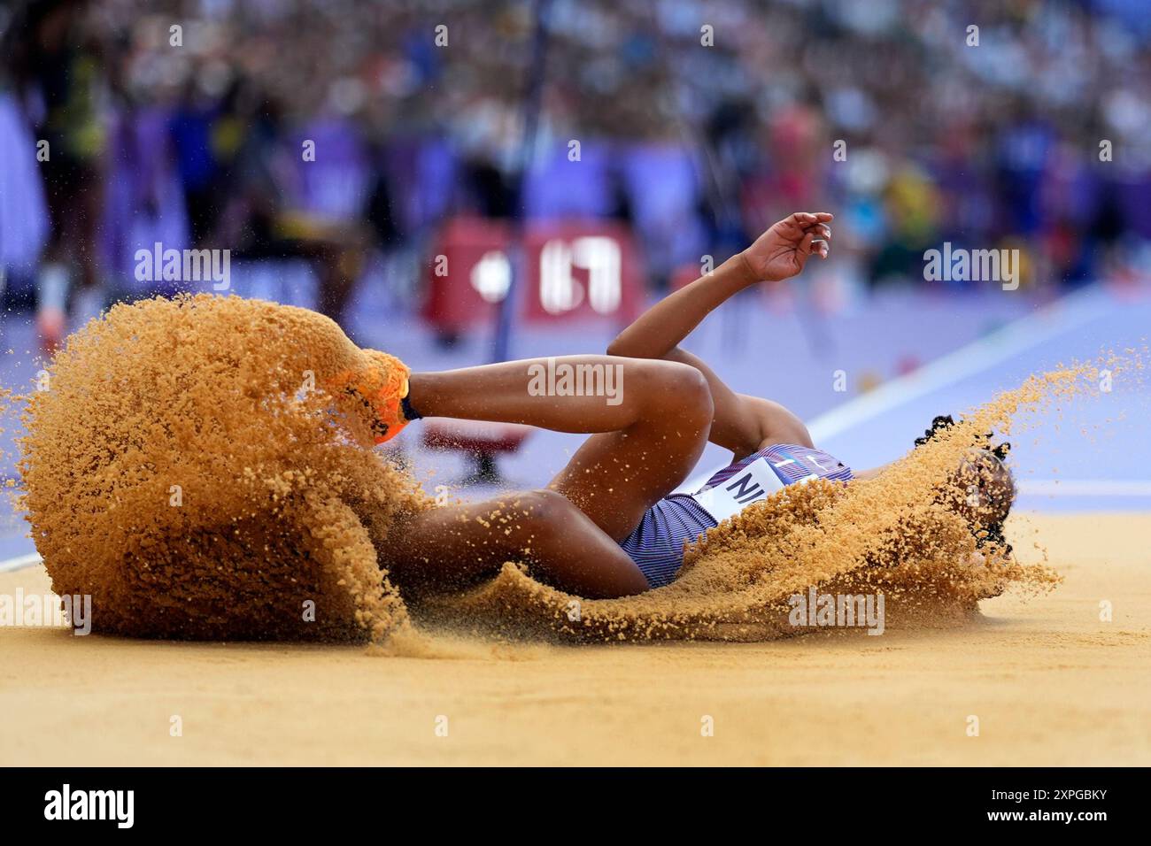 Monae' Nichols, of the United States, competes during the women's long ...