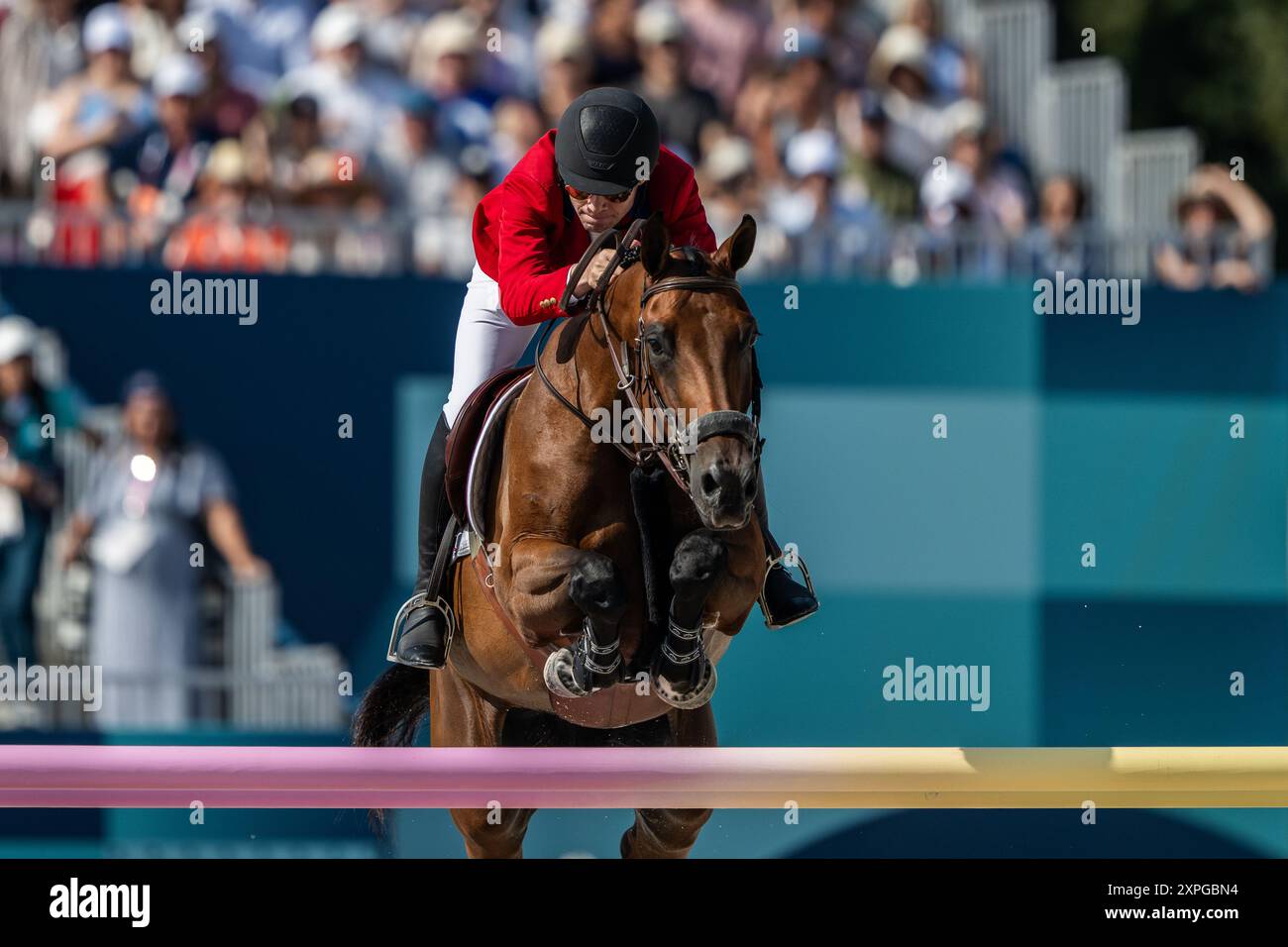 Paris, France. 06th Aug, 2024. Karl Cook of, USA., . on horse Caracole ...
