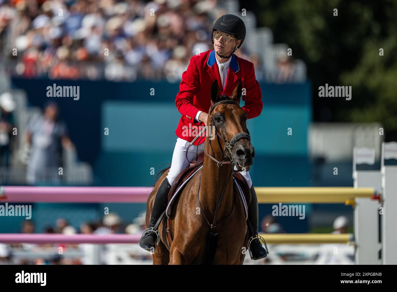 Paris, France. 06th Aug, 2024. Karl Cook of, USA., . on horse Caracole ...