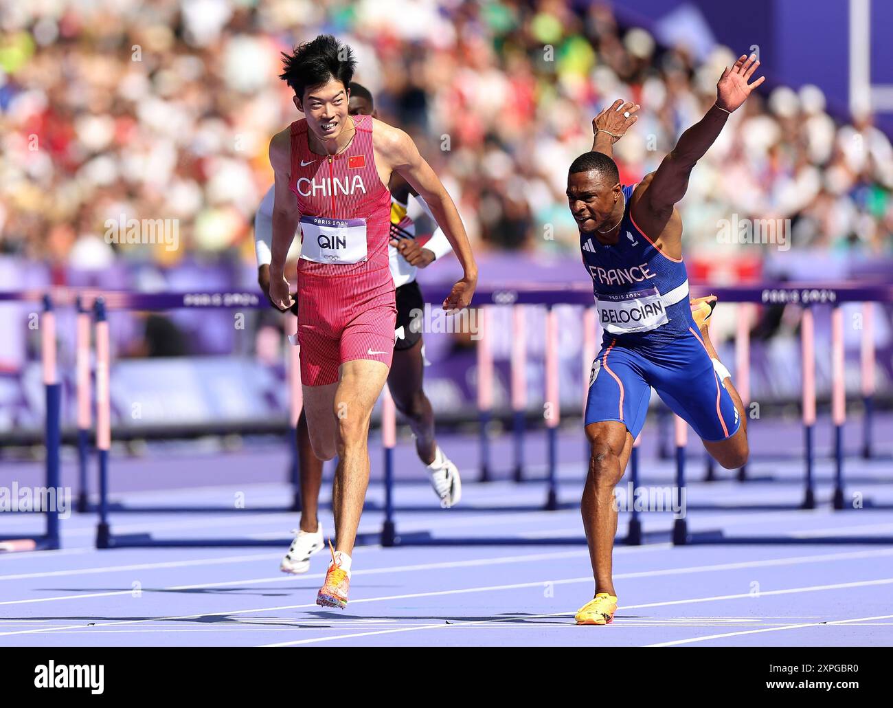 Paris, France. 6th Aug, 2024. Qin Weibo (L) of China and Wilhem ...