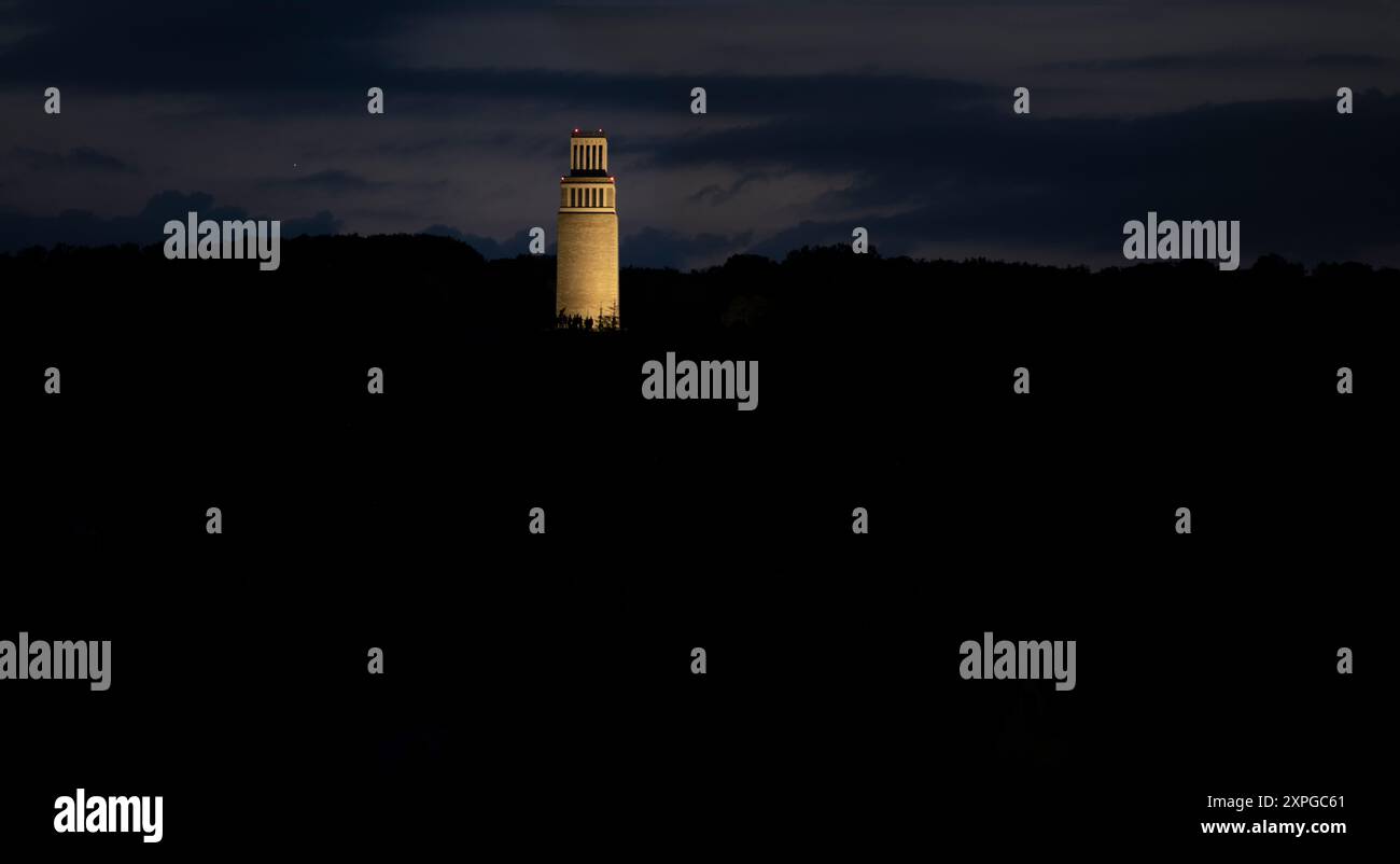 Illuminated Buchenwald Memorial Tower, on Freedom Square near Weimar ...