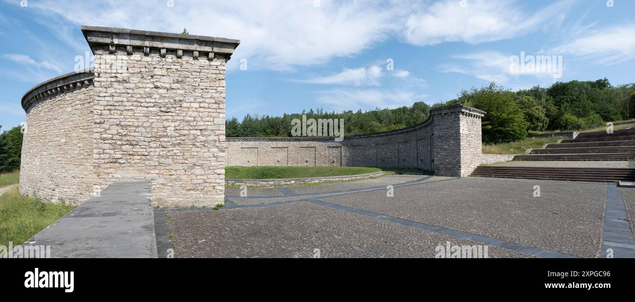 Massive ring-shaped walls built in Roman style encompass a large grave ...