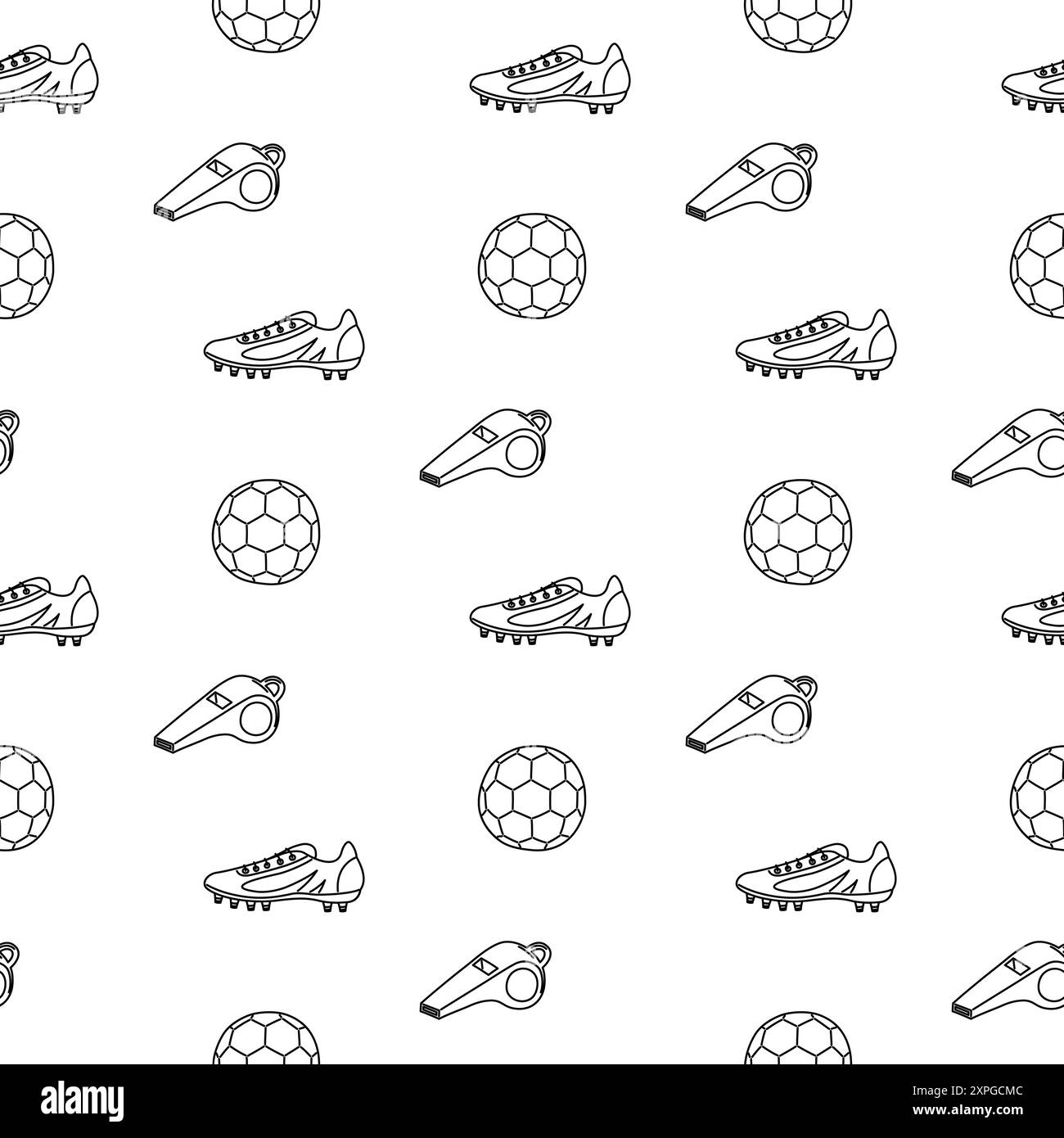 Seamless pattern of soccer ball, cleat and whistle. Sports abstract ...
