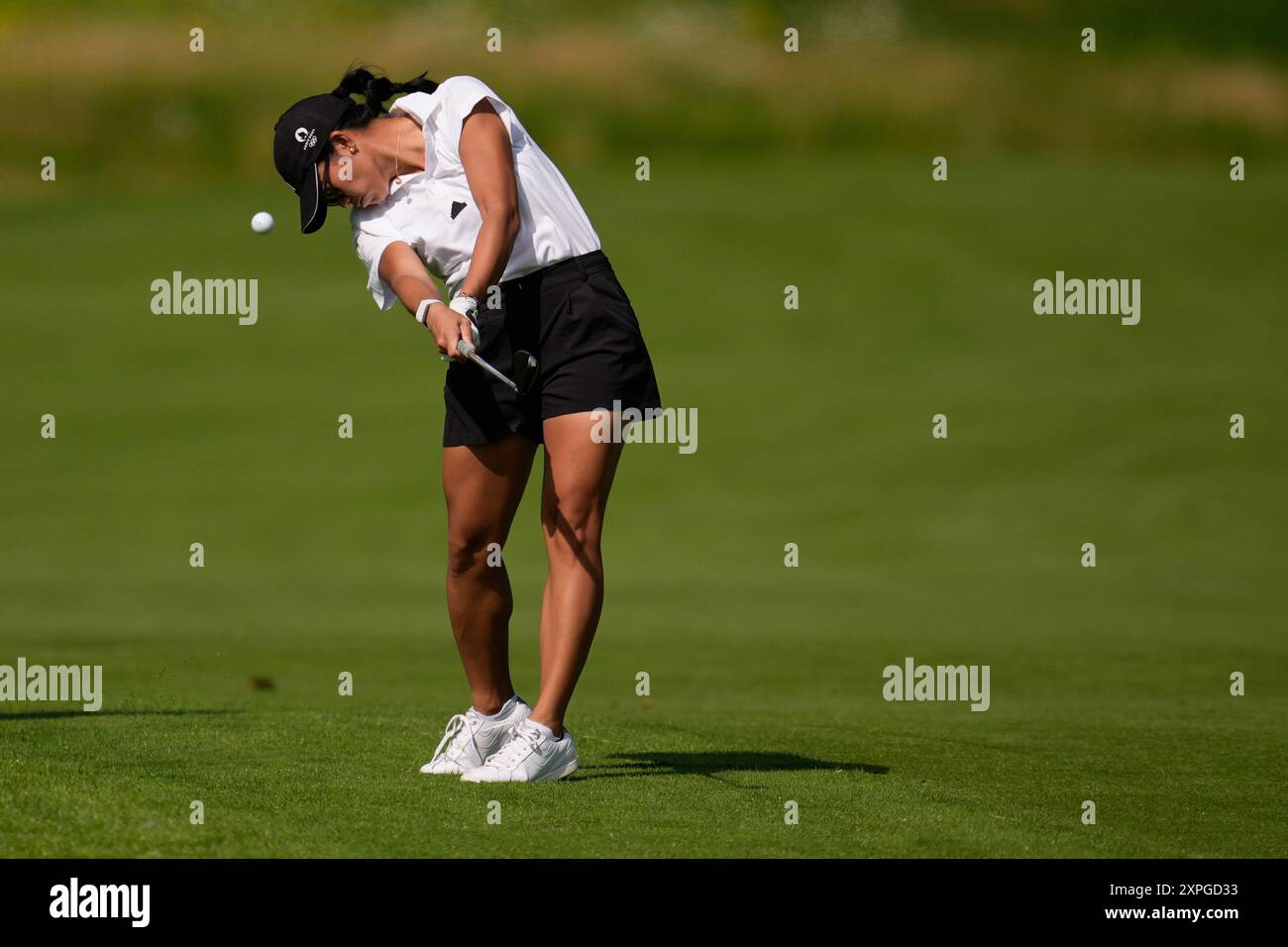Bianca Pagdanganan, of the Philippines, hits from the 10th fairway during a practice round of ...
