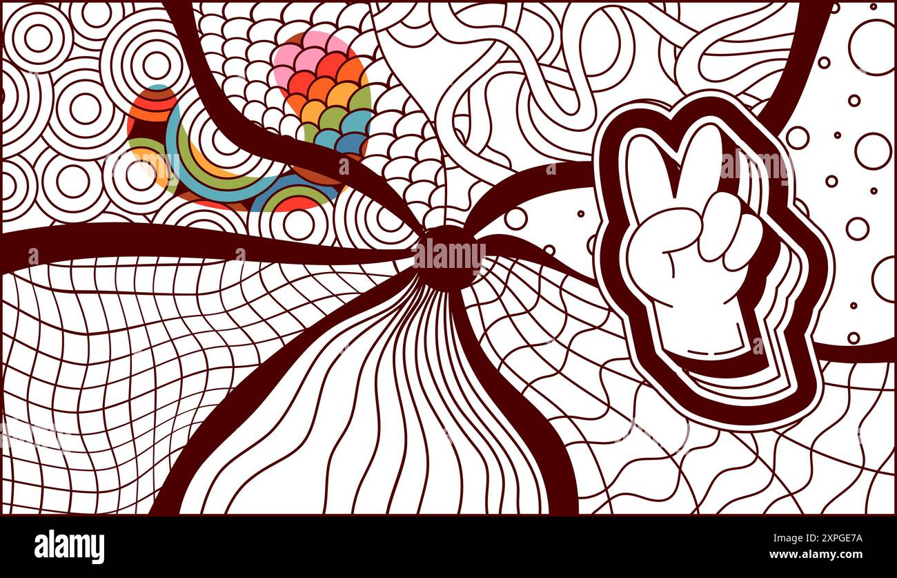 Psychedelic groovy symbol of peace, coloring bw page Stock Vector Image ...