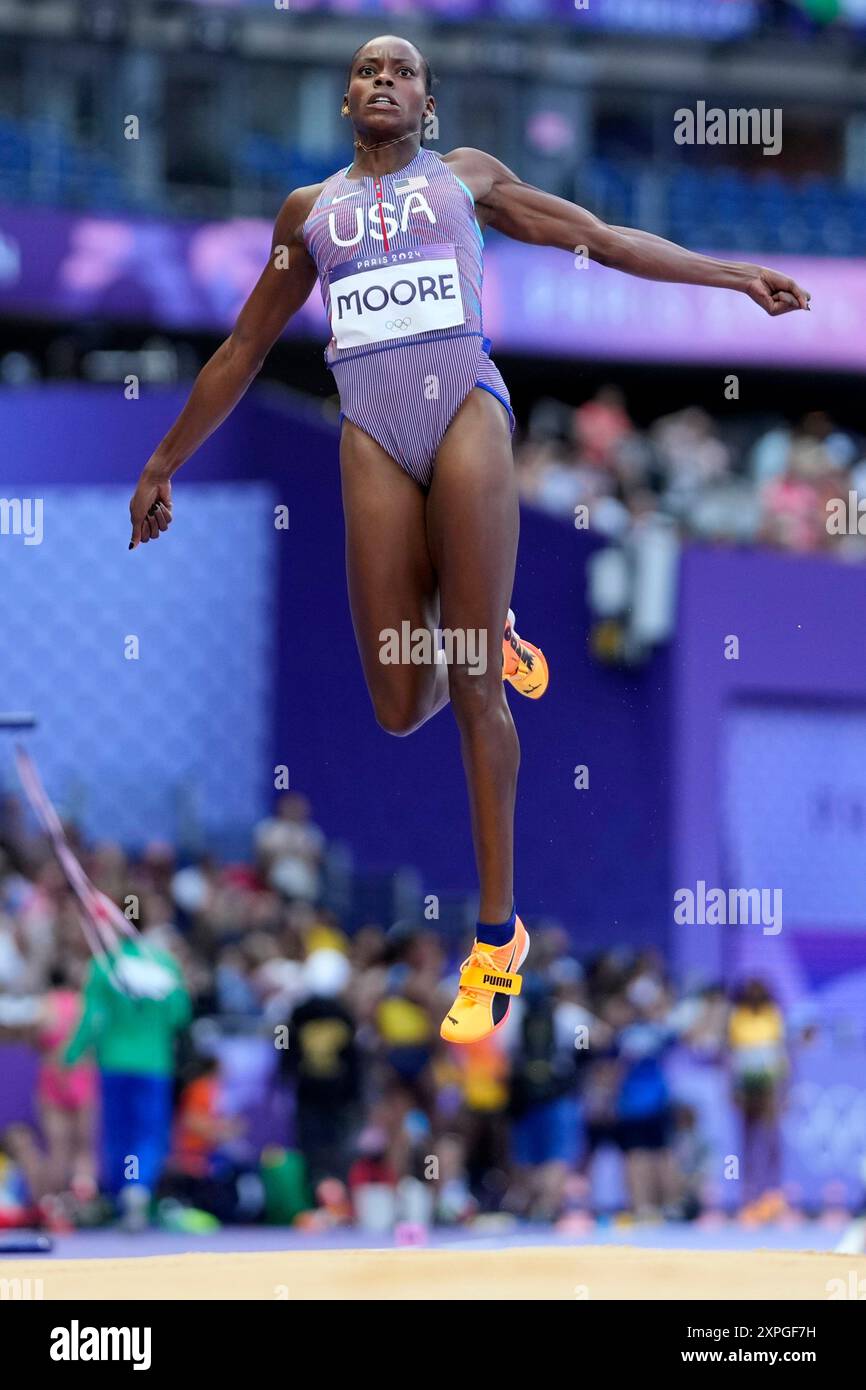 Jasmine Moore, of the United States, competes during the women's long ...