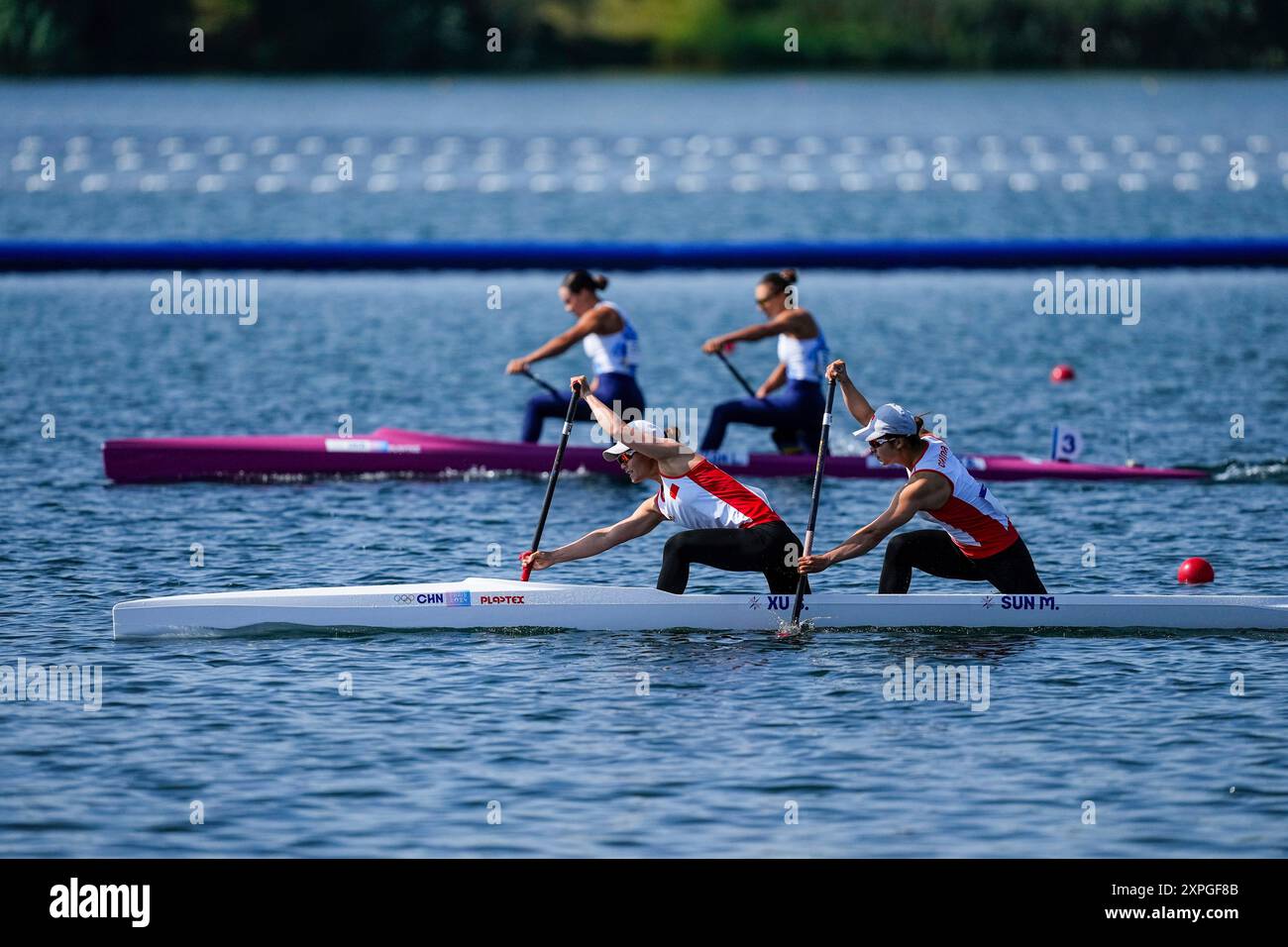 Shixiao Xu and Mengya Sun of China compete during Women's Canoe Double ...