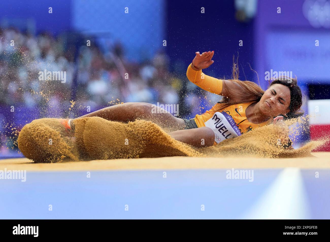Laura Raquel Mueller, of Germany, competes during the women's long jump ...