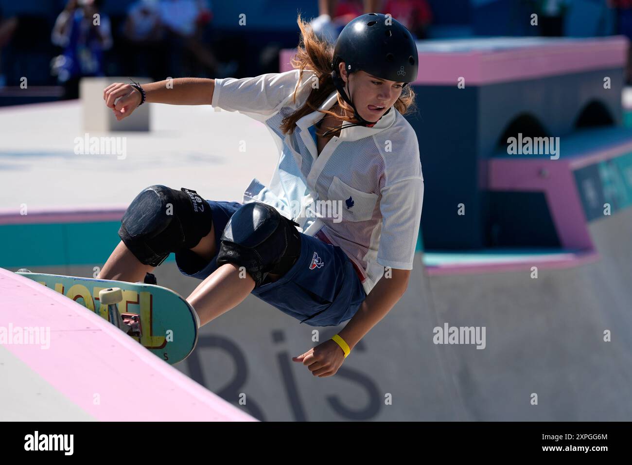Emilie Alexandre of France warms up before the women's skateboarding ...