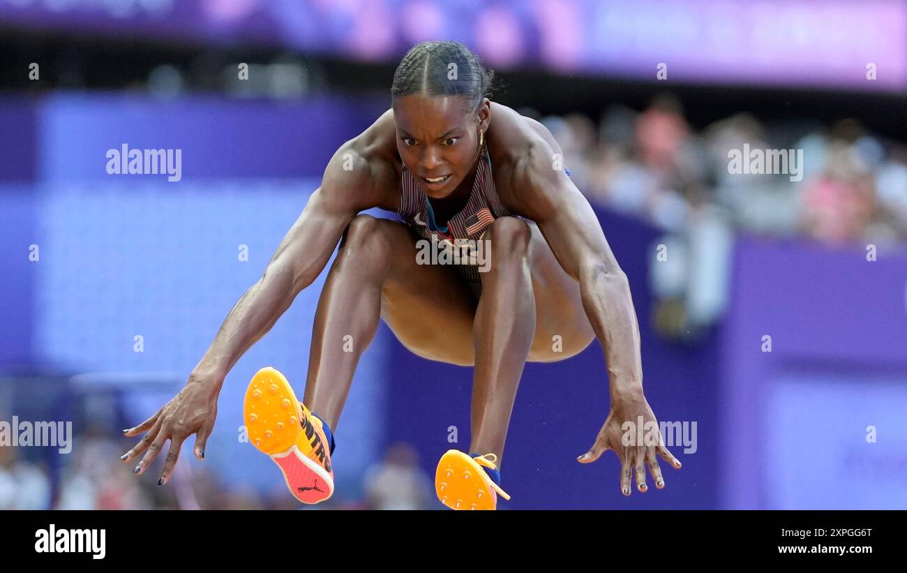 Jasmine Moore, of the United States, competes during the women's long ...