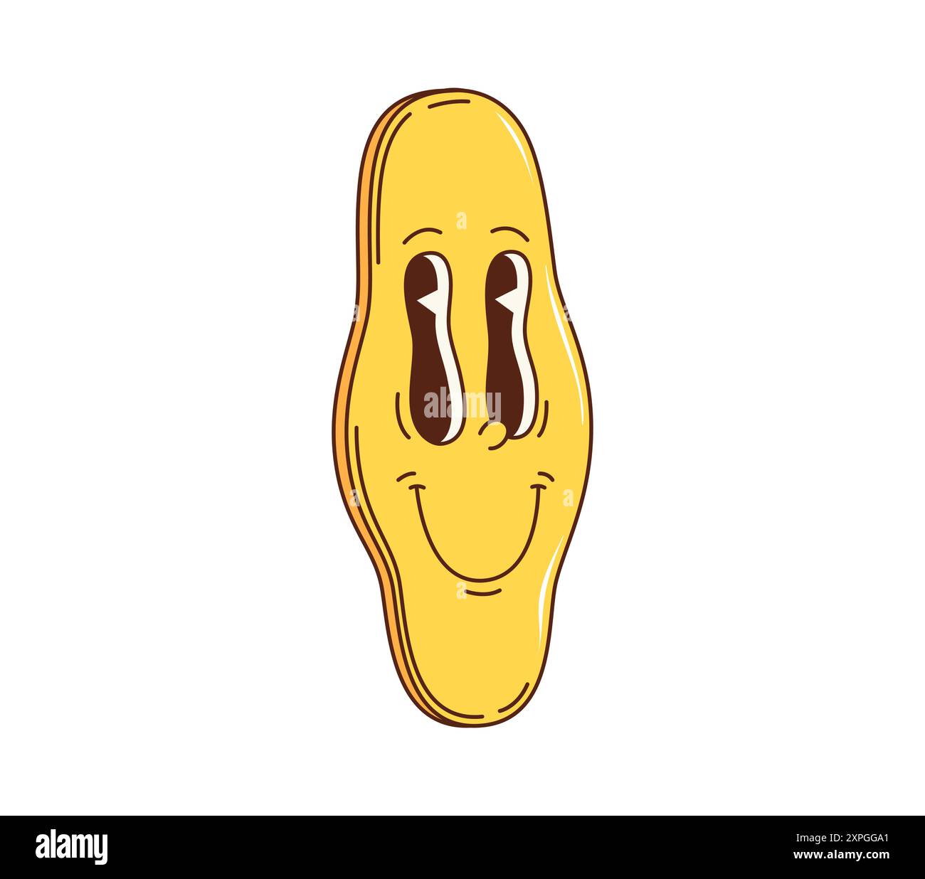Cartoon retro 70s 80s hippie groovy symbol. Distorted smile character ...