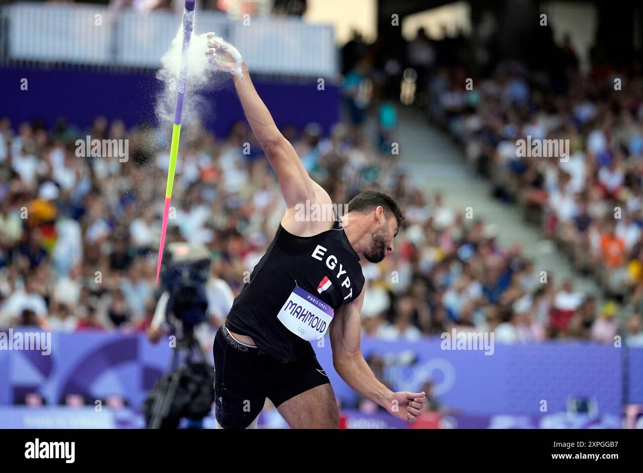 Moustafa Mahmoud, of Egypt, competes during the men's javelin throw ...