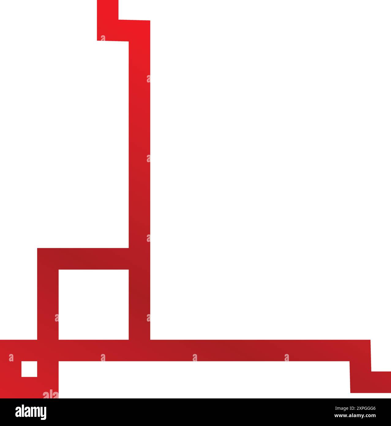 Red pixelated abstract geometric shape forming a right angle on a white ...