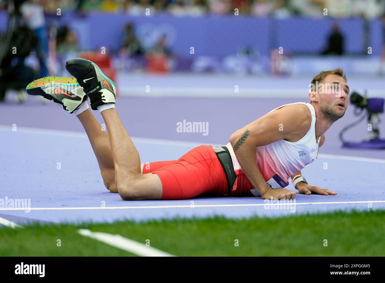 Marcin Krukowski, of Poland, competes during the men's javelin throw ...