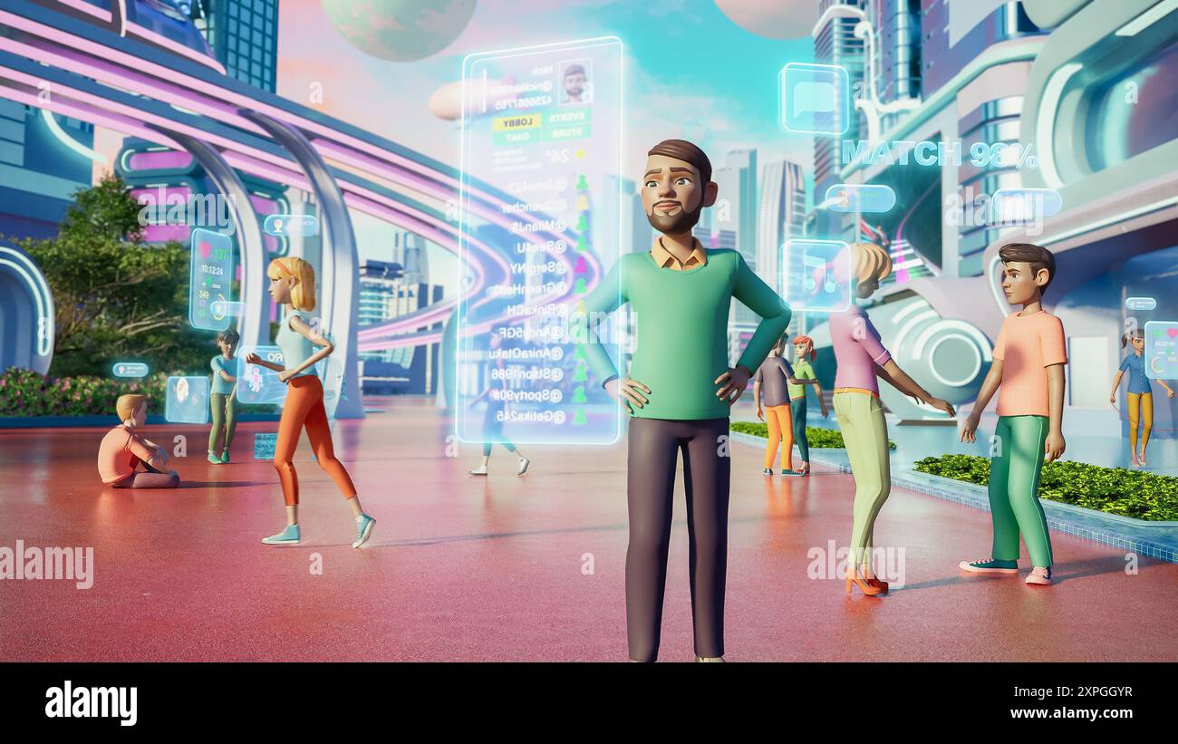 Digital Metaverse Avatar Of Indian Man Walking Inside Immersive 3D World. Enthusiast Exploring ...