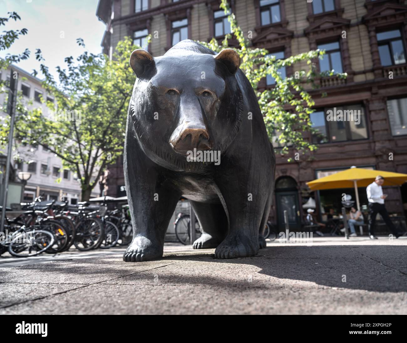06 August 2024, Hesse, Frankfurt/Main: The bear, a symbol of falling ...