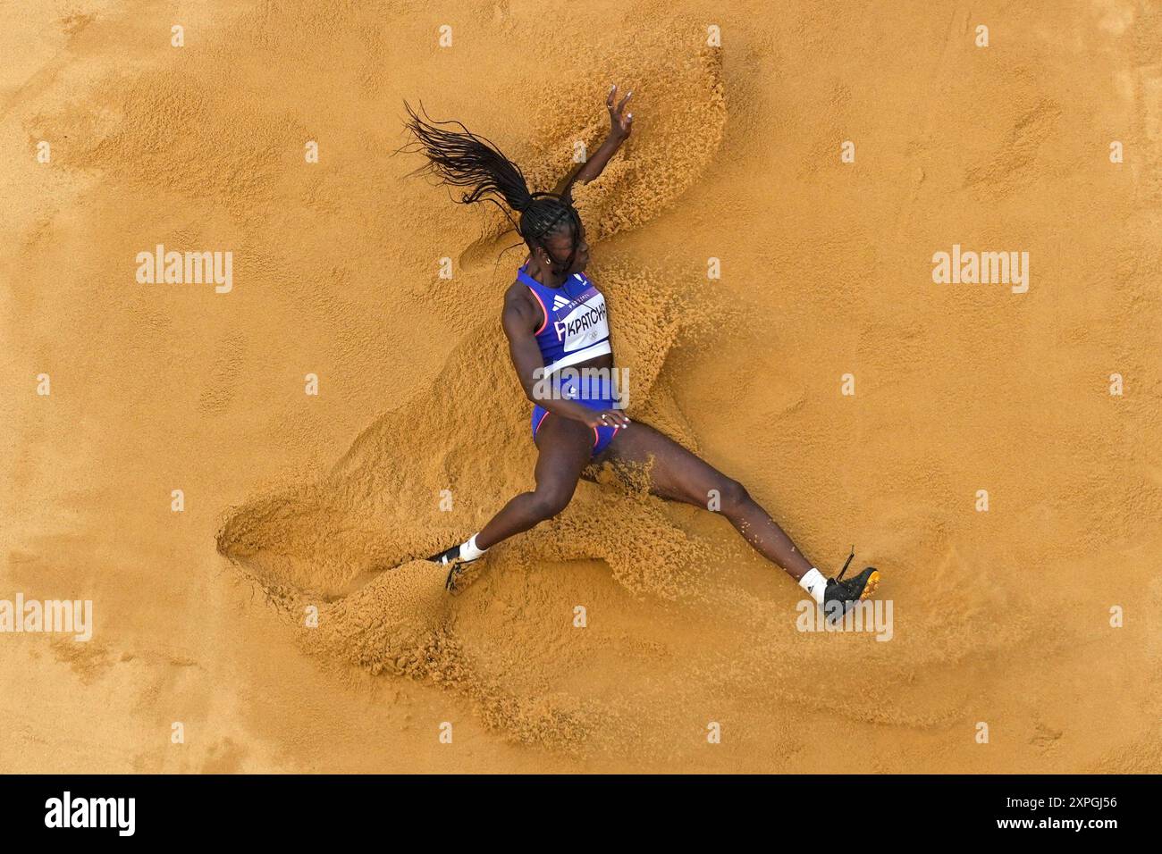 Hilary Kpatcha, of France, competes in the women's long jump ...