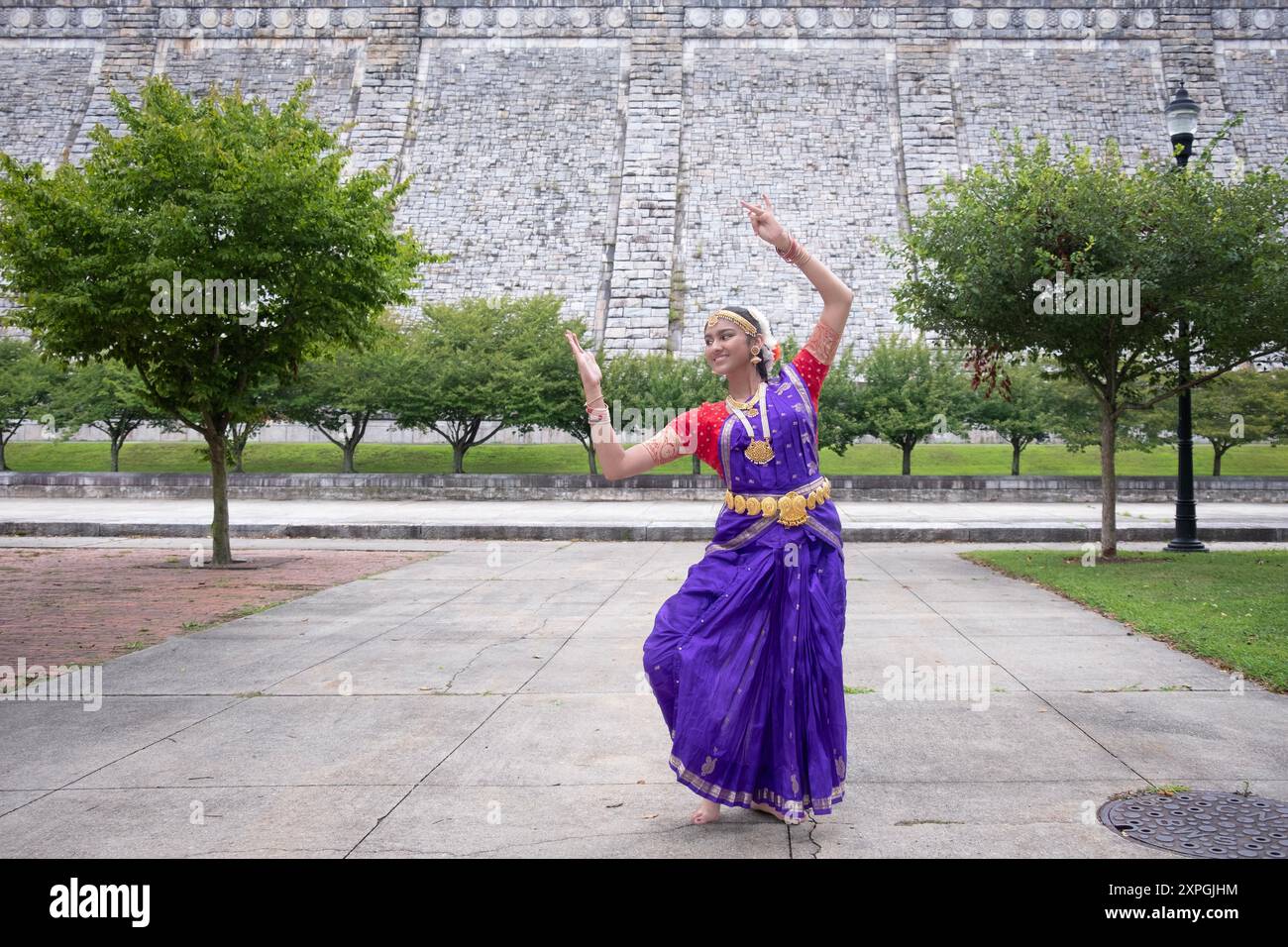 A dancer from the Natya Anubhava Dance Academy at Kensico Dam Plaza ...