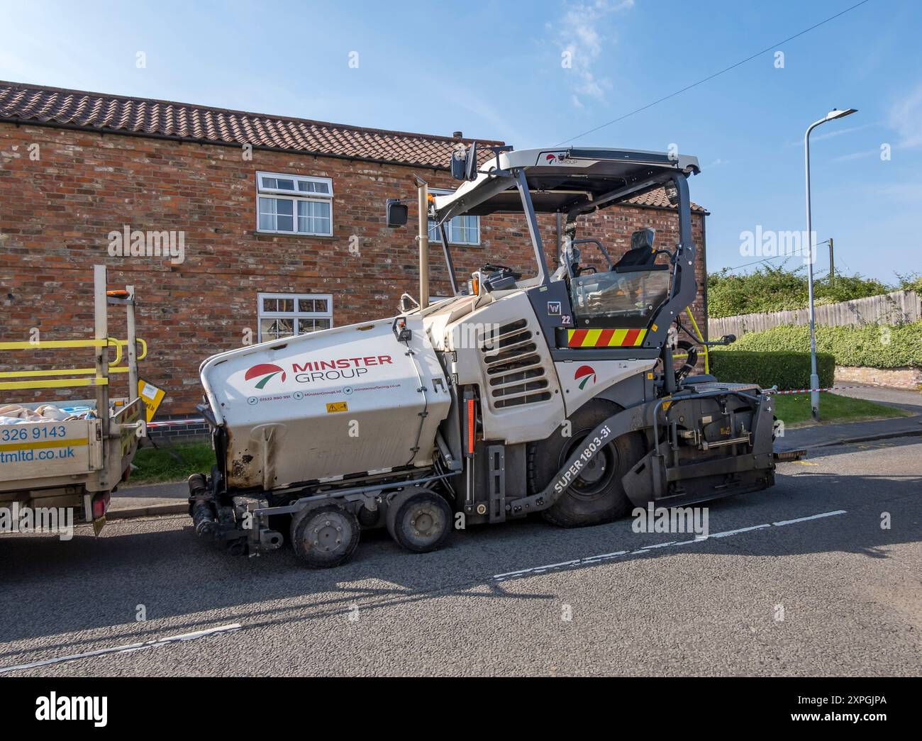Asphalt Paver road works machine, High street, Cherry Willingham ...