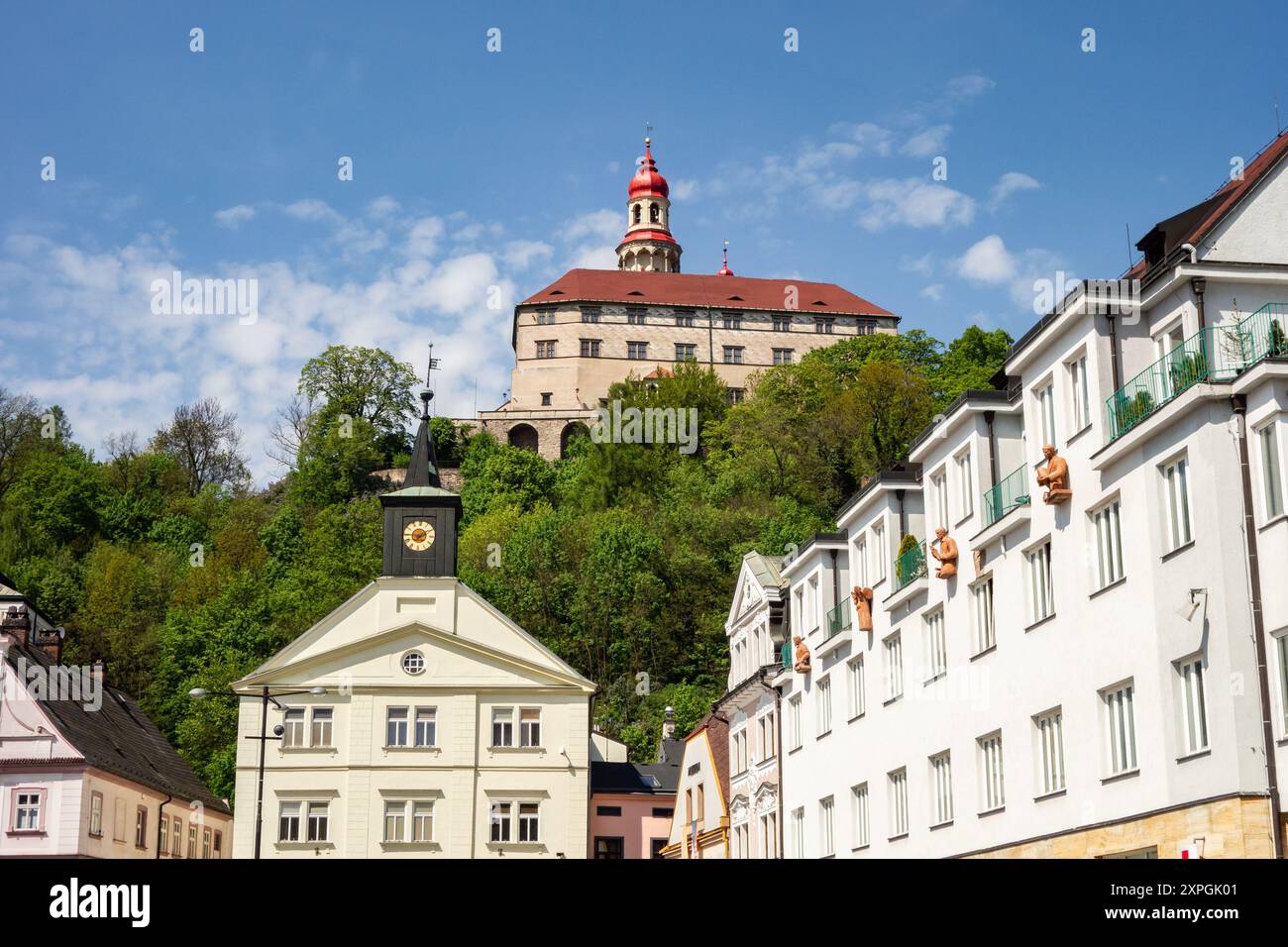 Cityscape of Nachod town in Czech Republic with castle and deanery ...