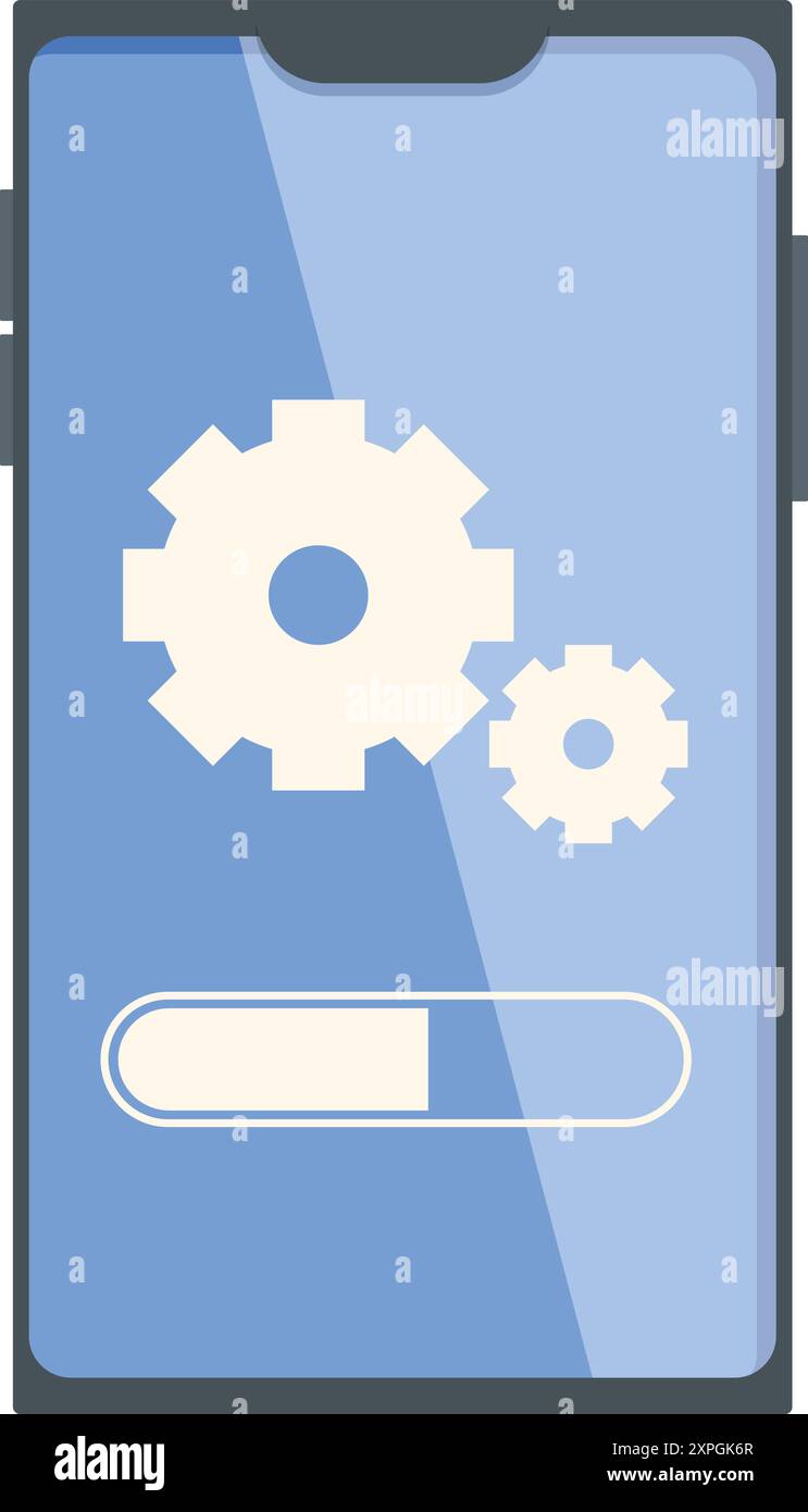 Smartphone is showing software update installation progress bar with rotating gears Stock Vector ...