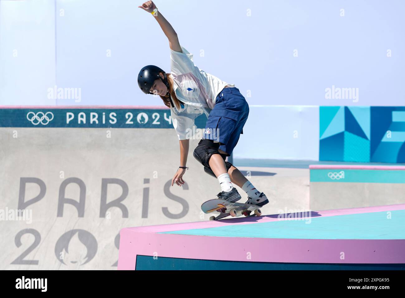 Emilie Alexandre of France competes during the women's skateboarding ...