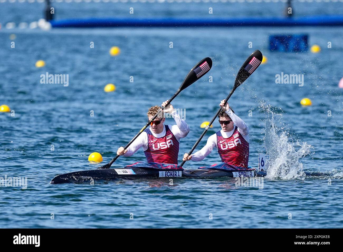 Jonas Ecker and Aaron Small of United States compete during Men's Kayak ...