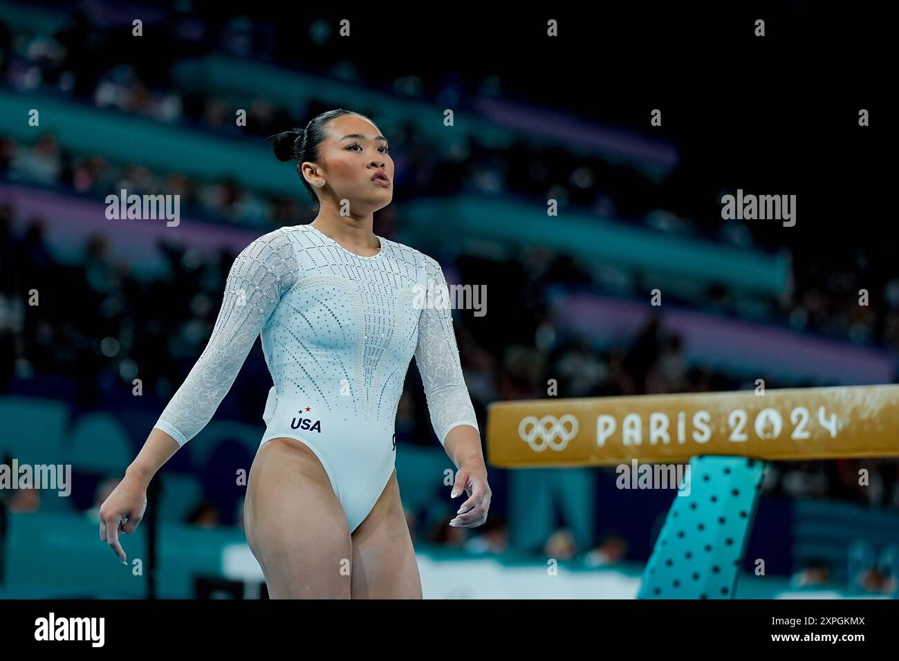 PARIS, FRANCE - AUGUST 5: Sunisa Lee of United States looks dejected ...