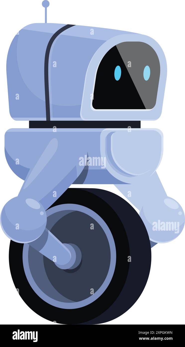 Cartoon robot balancing on one wheel, featuring a sleek design and an ...