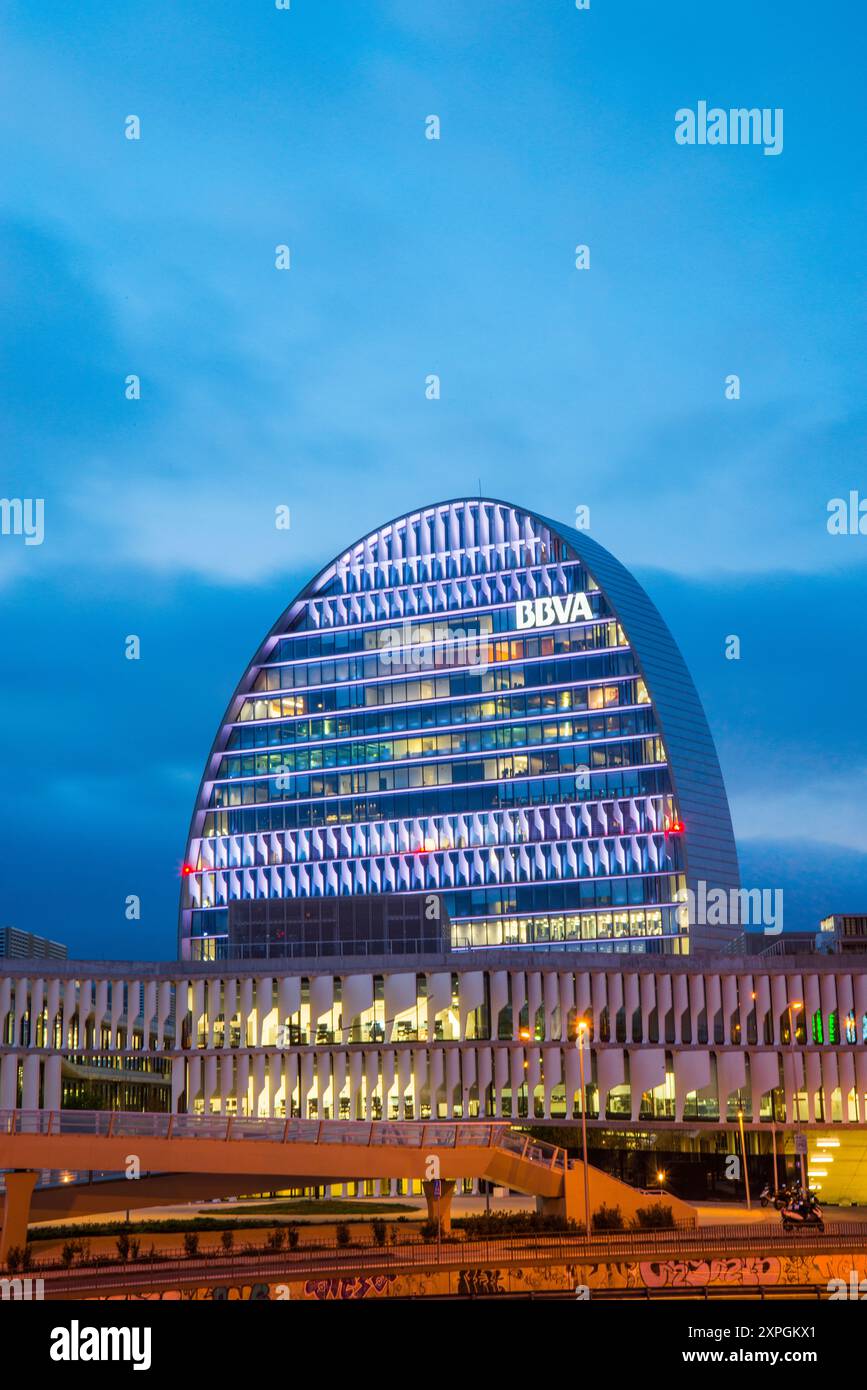La Vela building, night view. Sanchinarro, Madrid, Spain Stock Photo ...