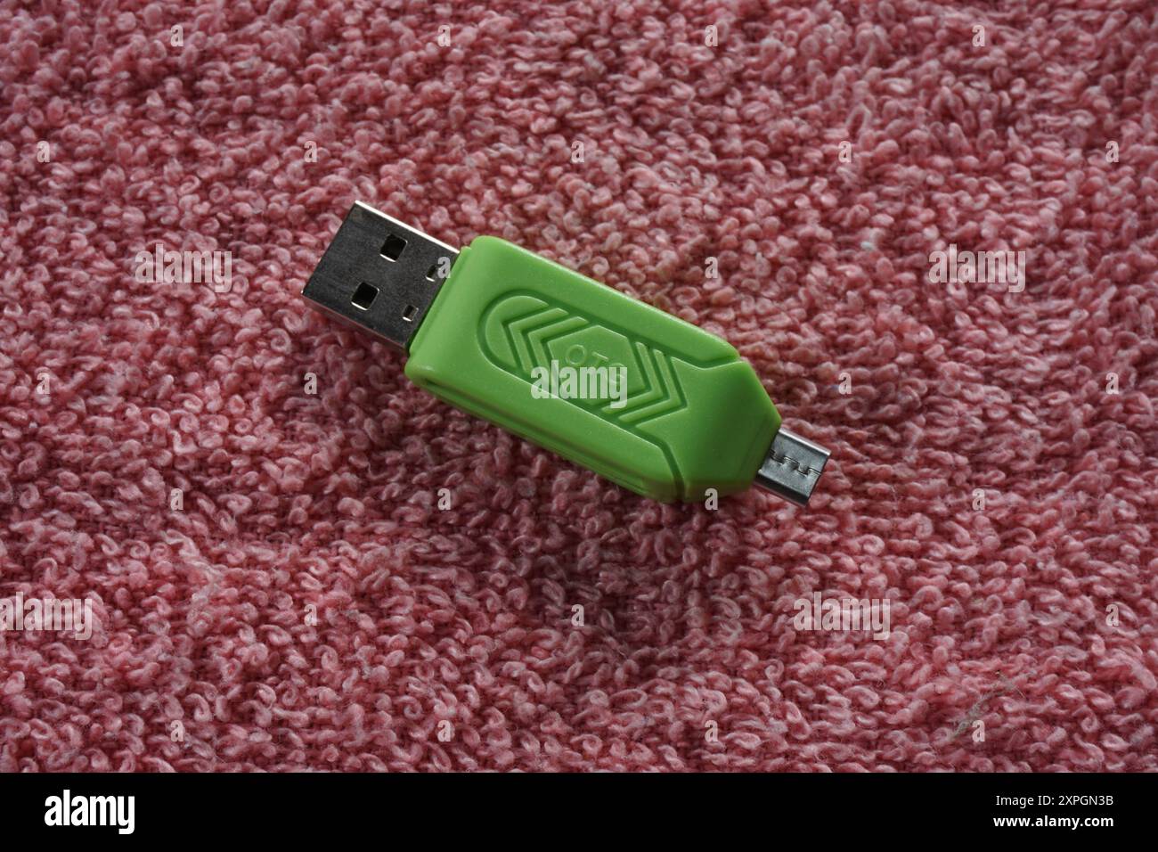 Terengganu, Malaysia - 24 August 2024 : Closeup of green otg dual drive ...