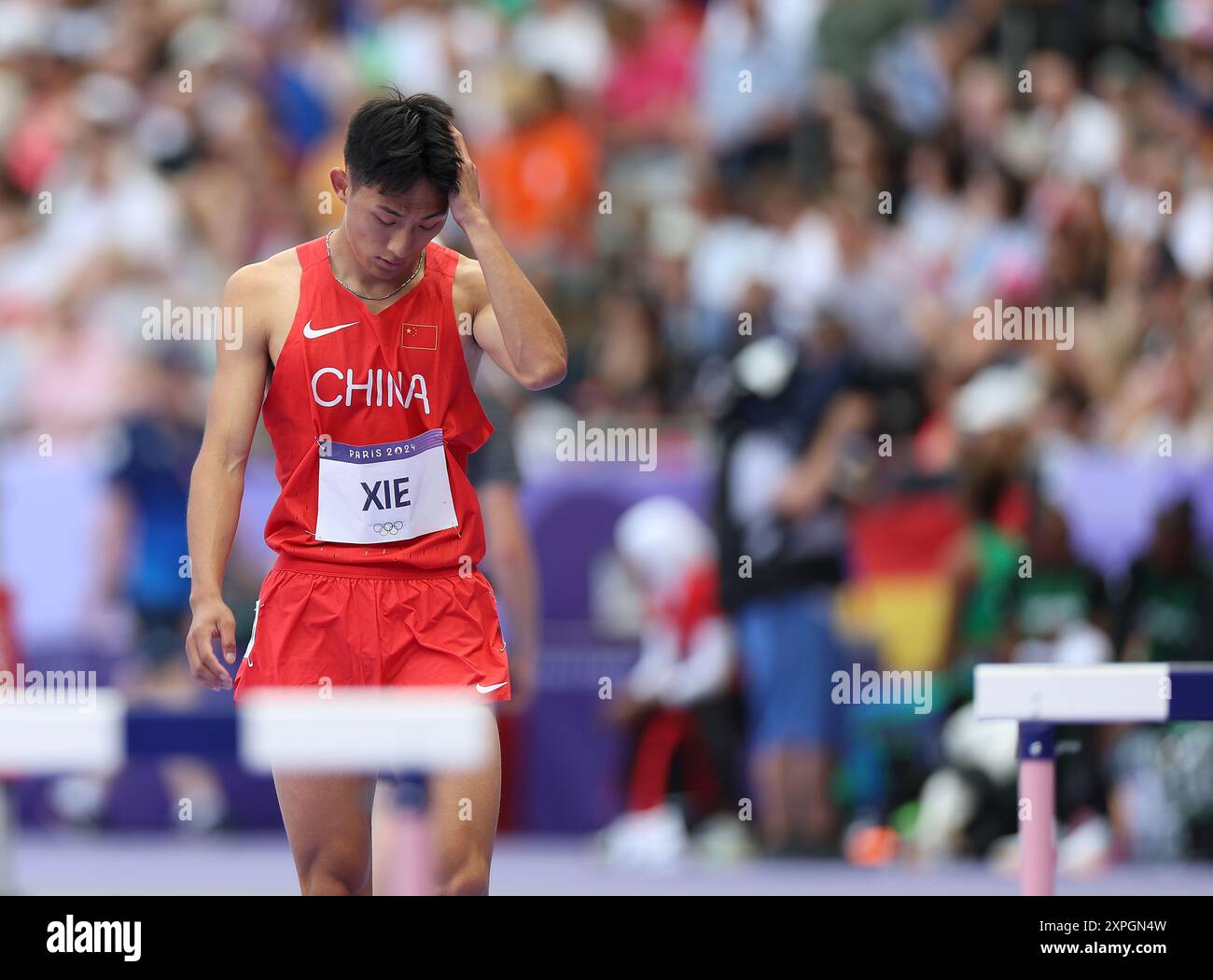 Paris, France. 6th Aug, 2024. Xie Zhiyu of China reacts before the men ...